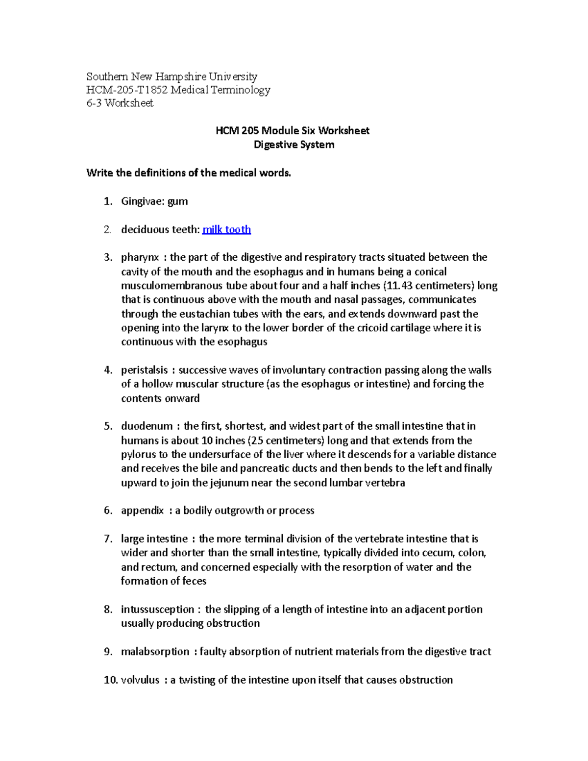 HCM 205 Module Six Worksheet DS - Southern New Hampshire University HCM ... HCM 205 Module Six Worksheet DS - Southern New Hampshire University HCM ...