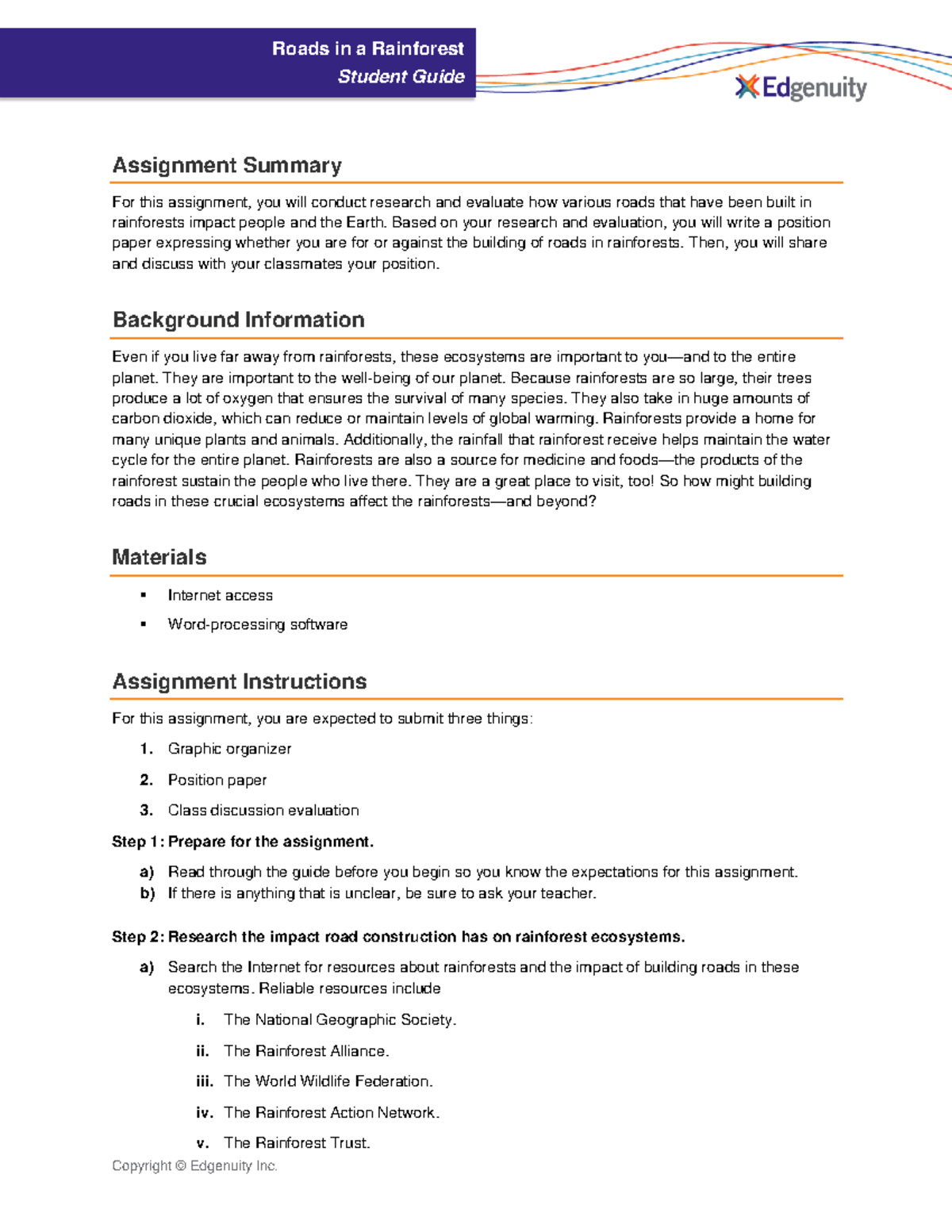 Project-Roads in a Rainforest-student guide - Roads in a Rainforest ...
