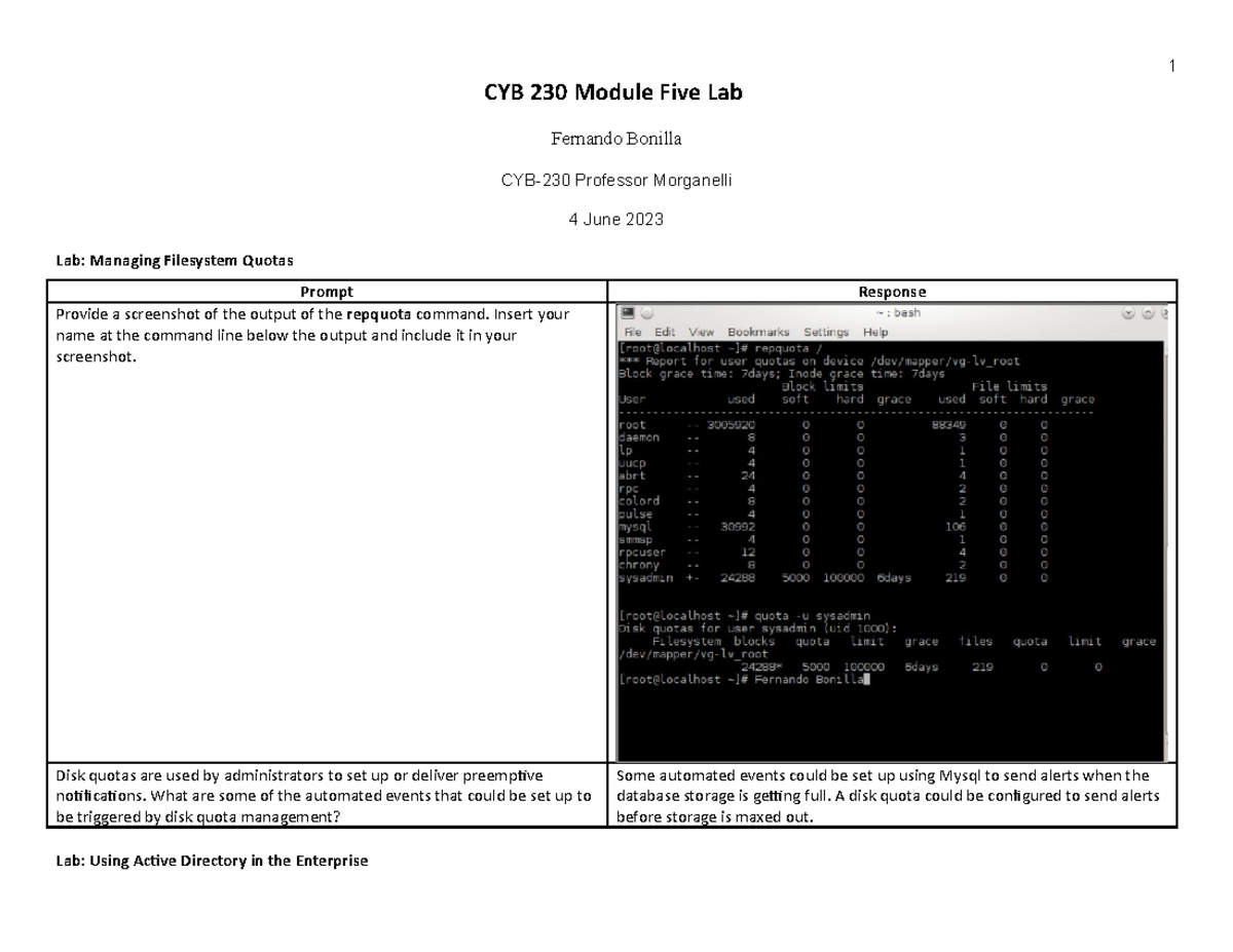 CYB 230 5-2 Fernando Bonilla - 1 CYB 230 Module Five Lab Fernando ...