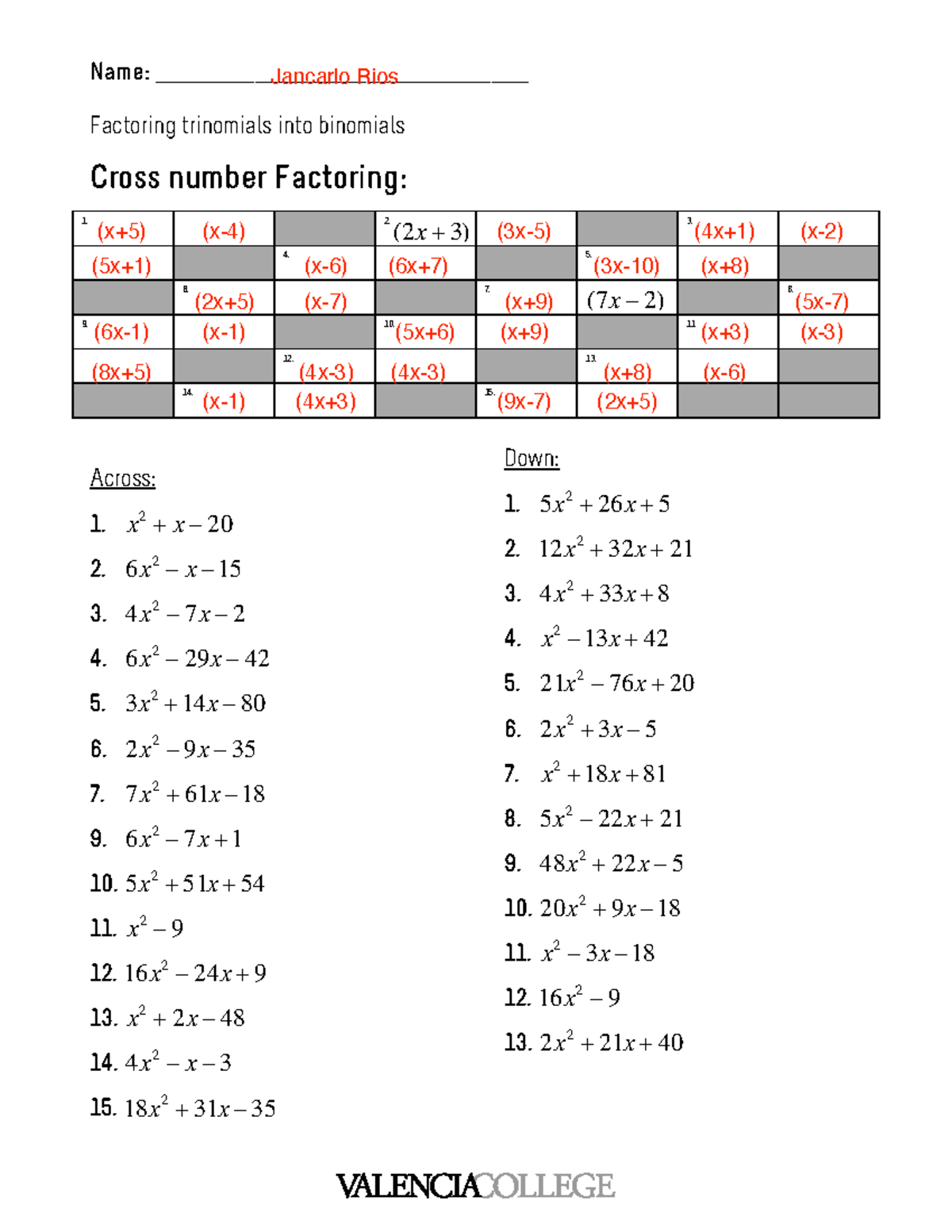 11 - Cross-number Factoring - Name ...