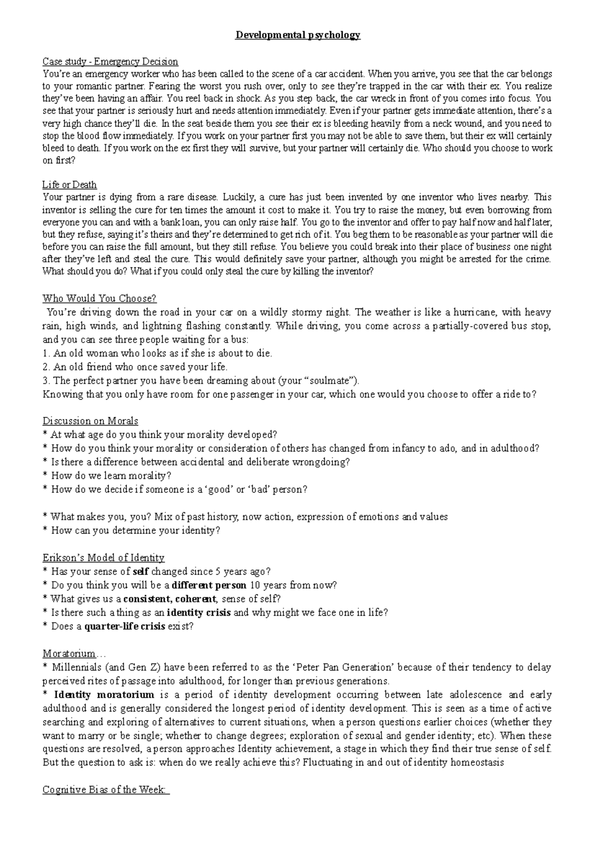 11 - tut - tut notes - Developmental psychology Case study - Emergency ...