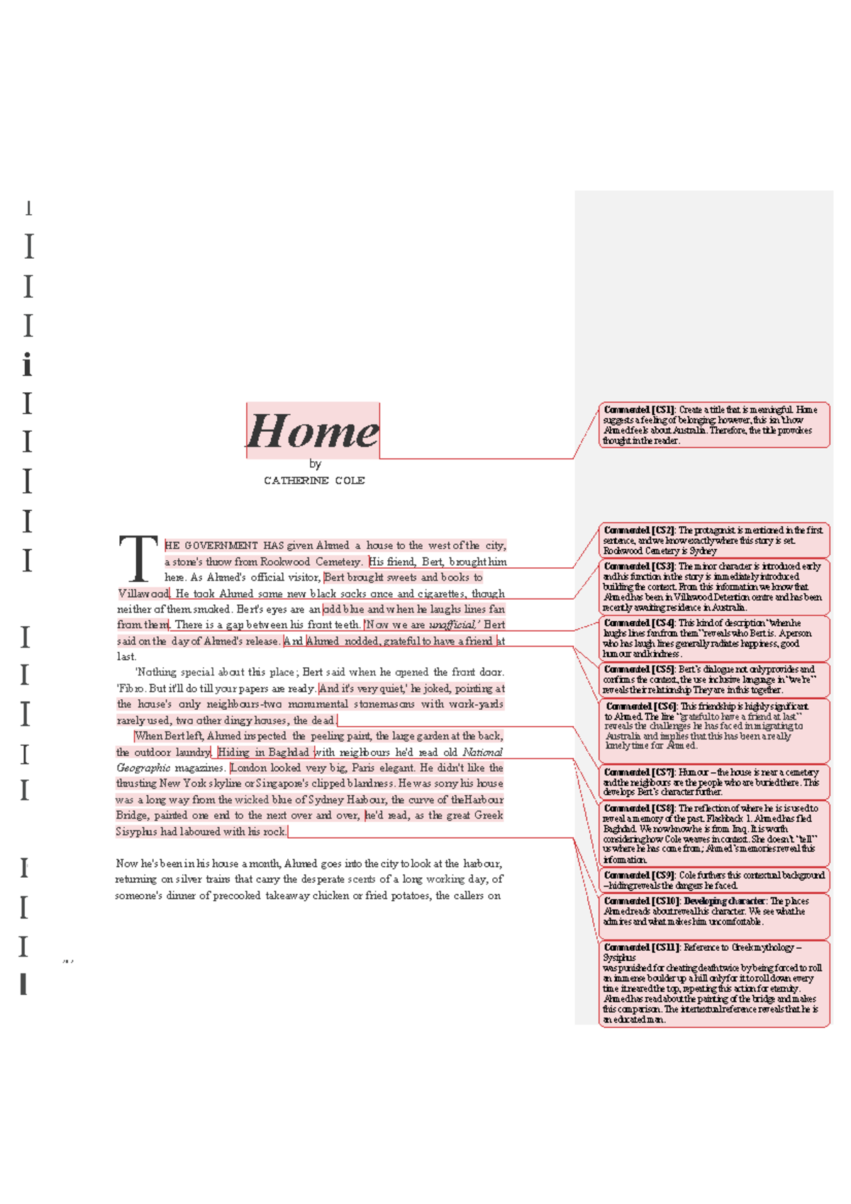 Home by Catherine Cole Annotations CHS - T I I I I i I I I I I I I I I ...