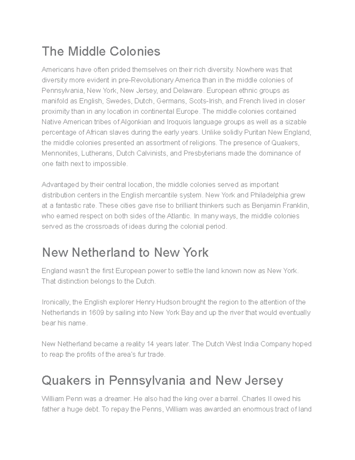 The Middle Colonies - The Middle Colonies Americans have often prided ...