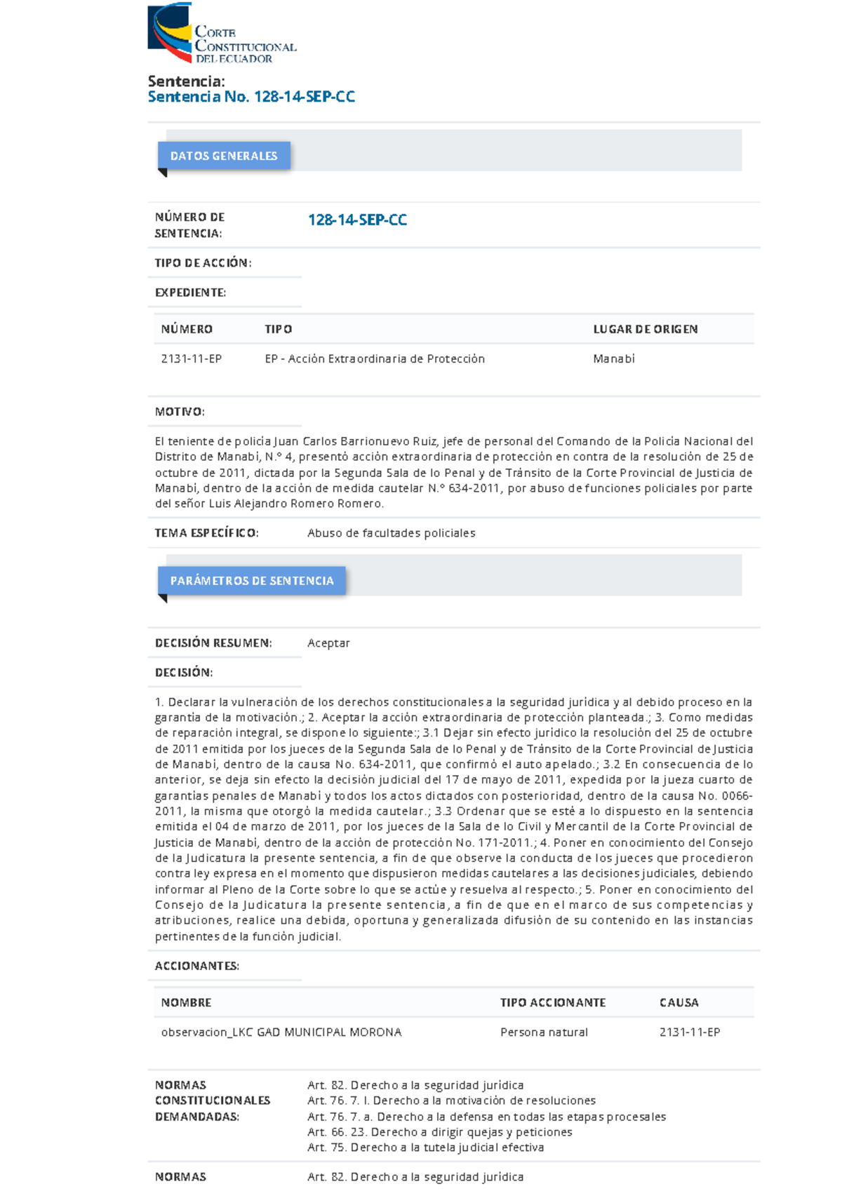 128 14 SEP CC - Informacion importante - Sentencia: Sentencia No. 128 ...