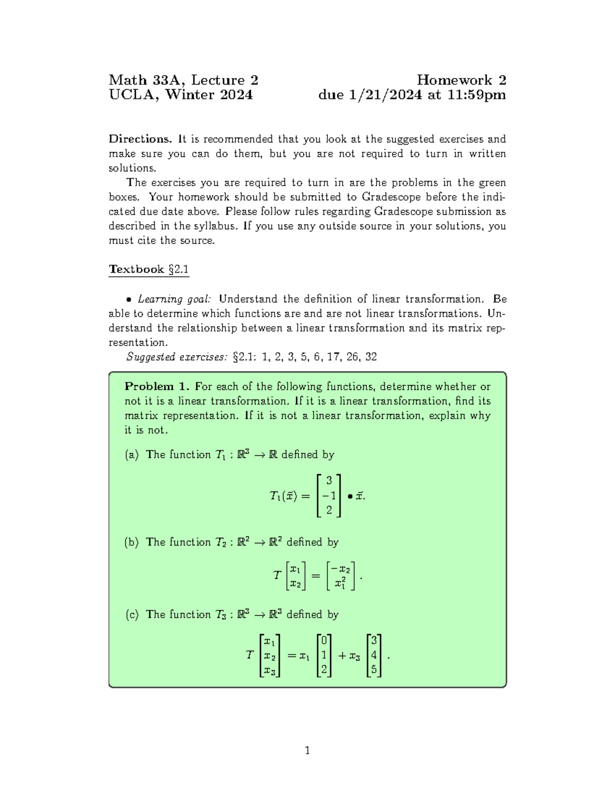 33a w24 hw2 - Homework 2 - Math 33A, Lecture 2 Homework 2 UCLA, Winter ...