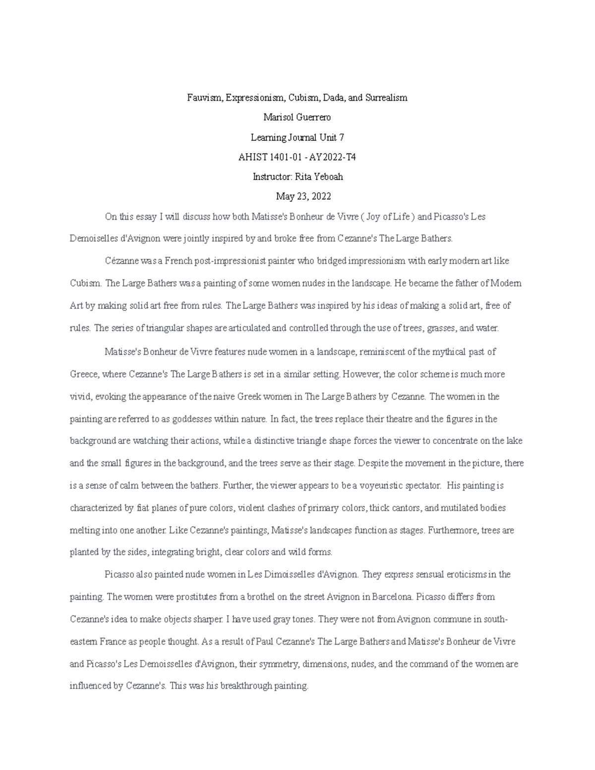 History of art week 6 - Fauvism, Expressionism, Cubism, Dada, and ...