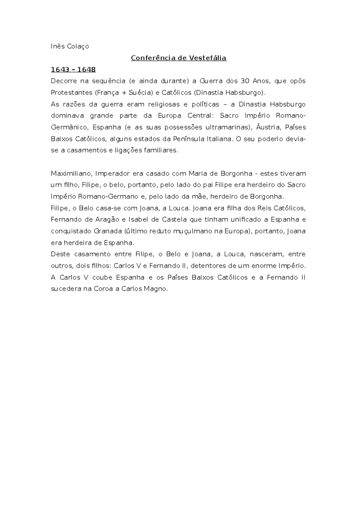 HRI 2 - História das Relações Internacionais - Inês Colaço Conferência ...