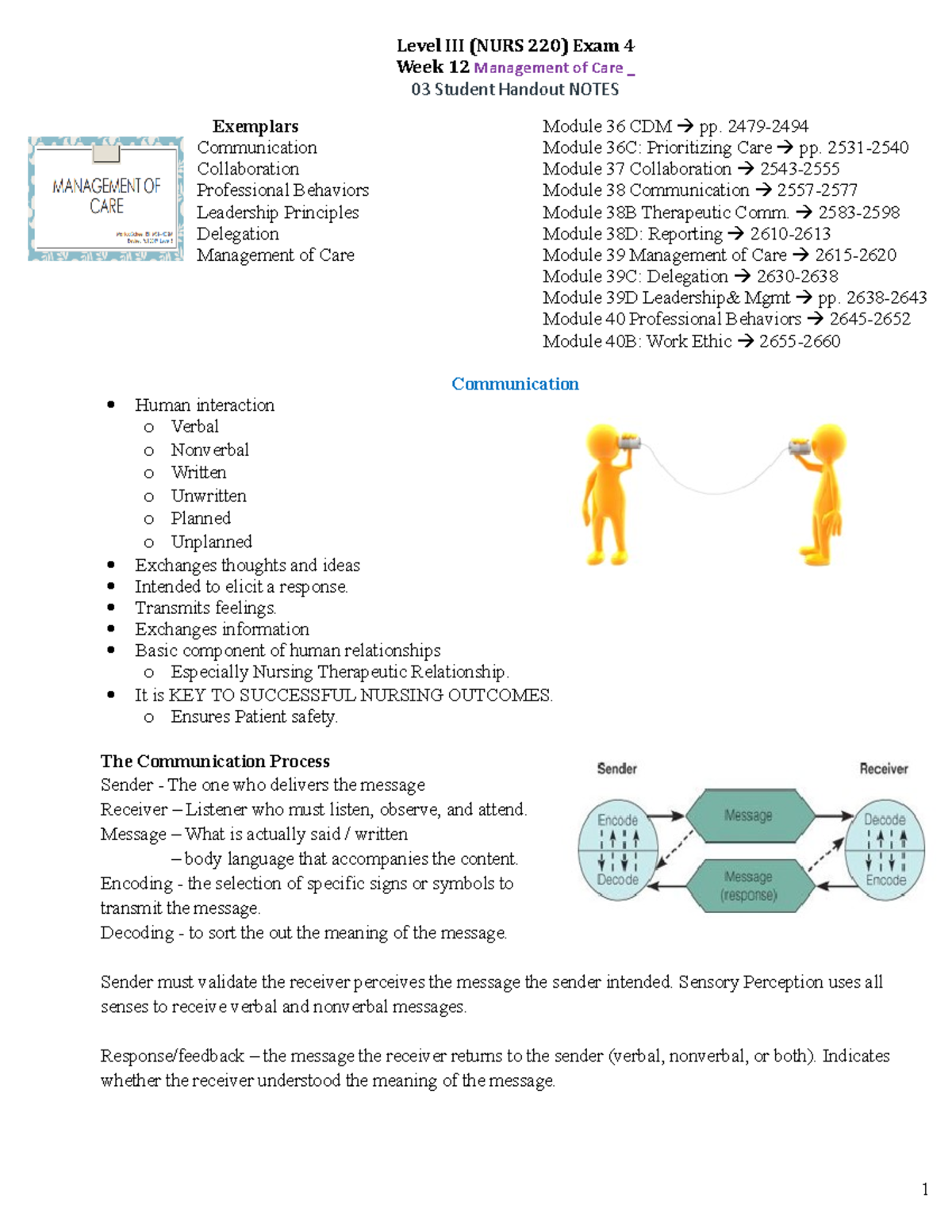 03 Student Handout Notes - Week 12 Management of Care 03 Student ...