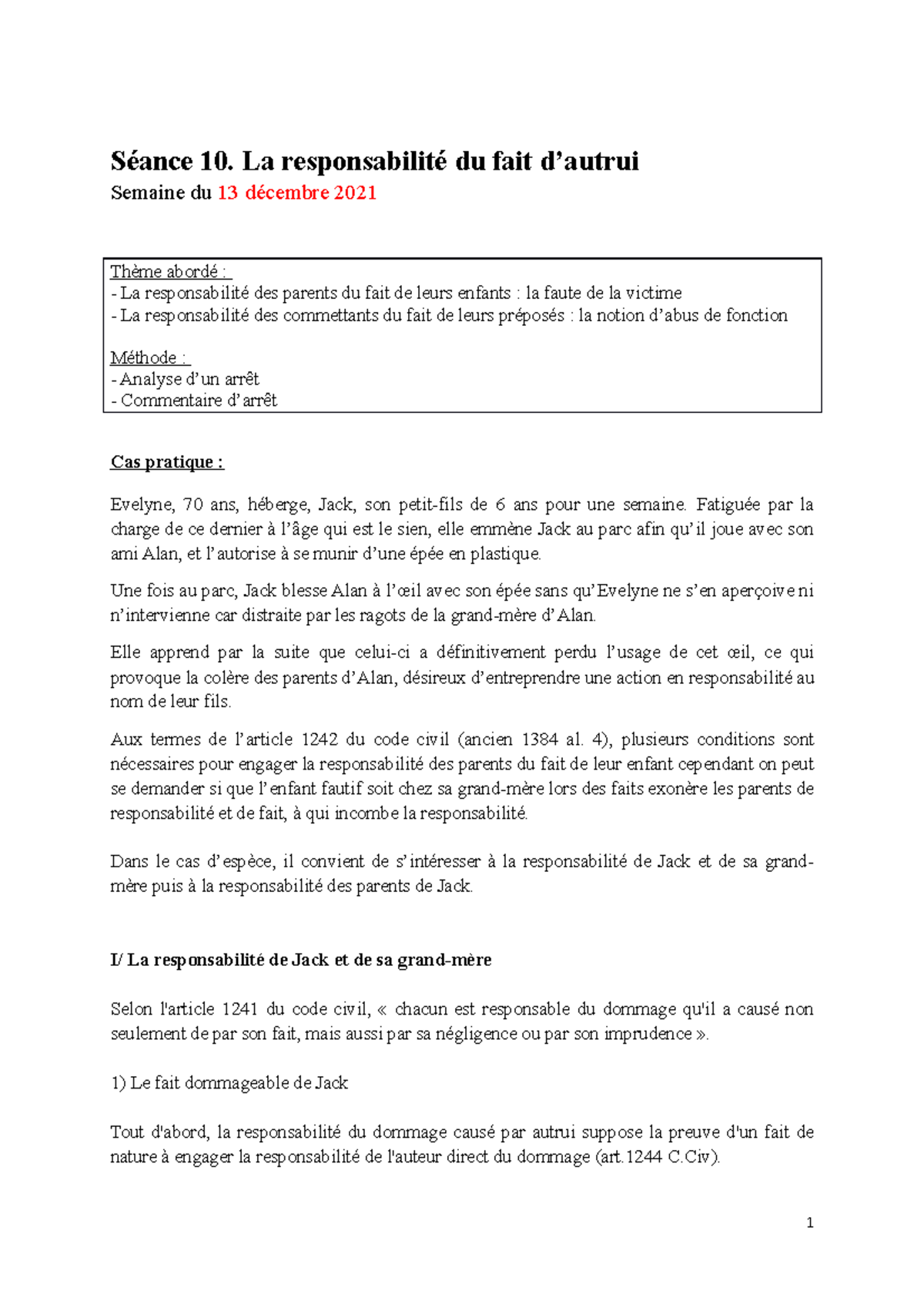 CAS Pratique SÉANCE 10 - Séance 10. La responsabilité du fait d’autrui ...