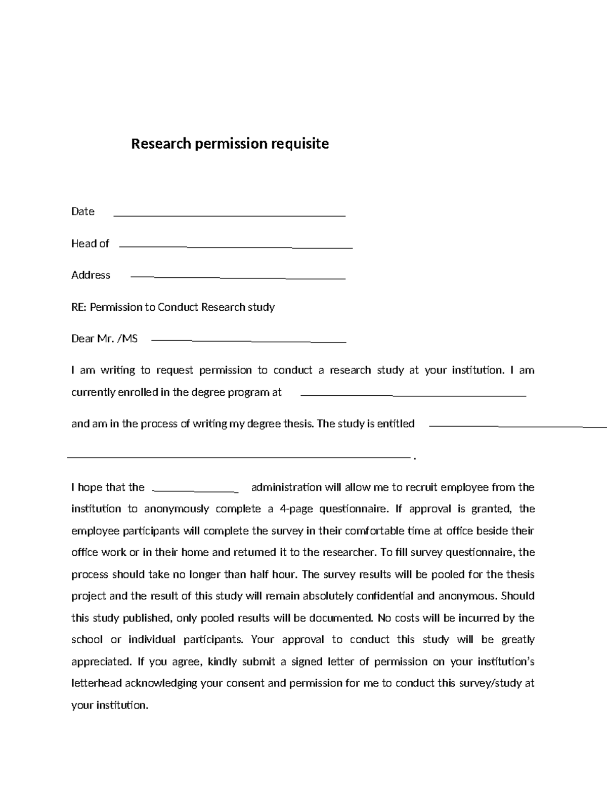 Research permission - successful course completion - Research ...