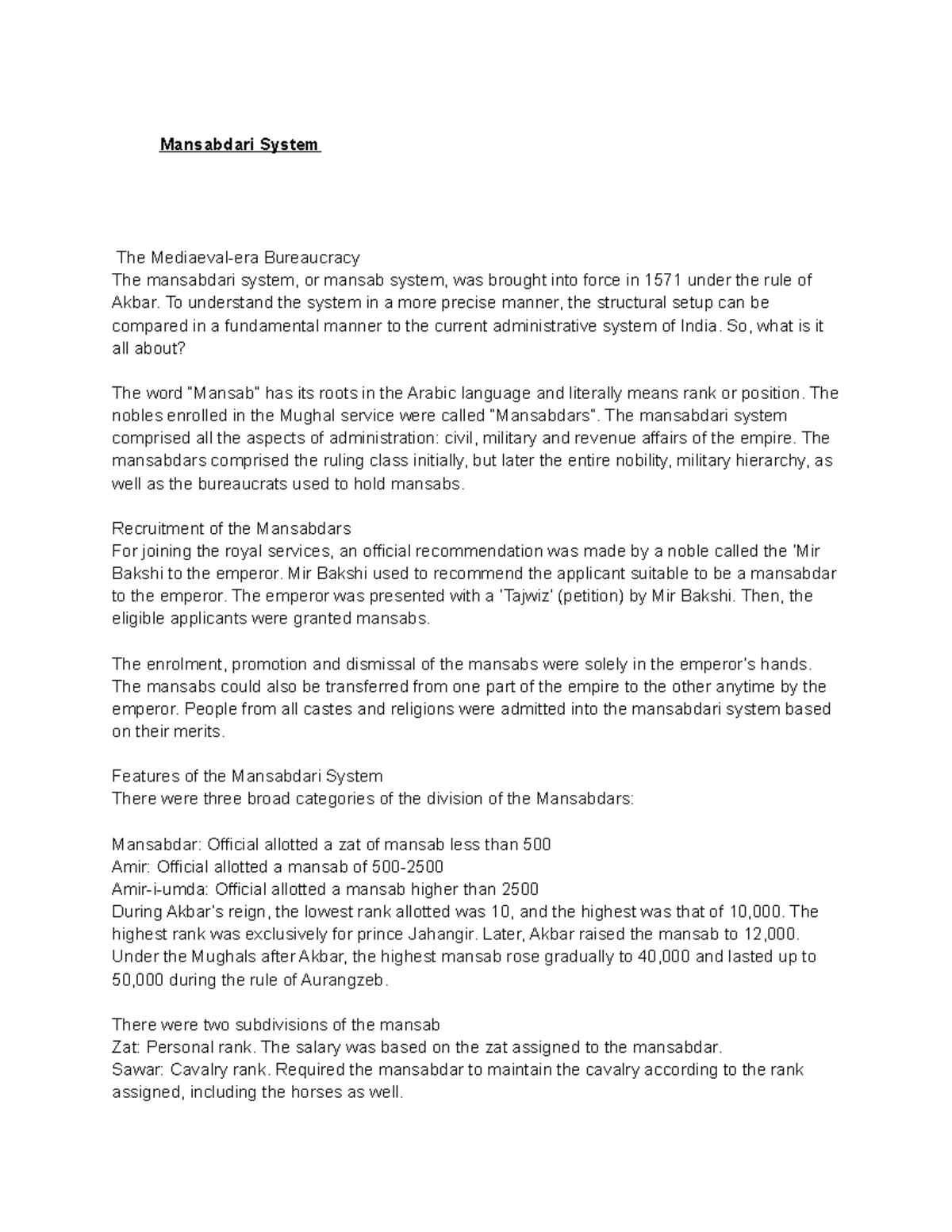 Mansabdari System - Mansabdari System The Mediaeval-era Bureaucracy The ...