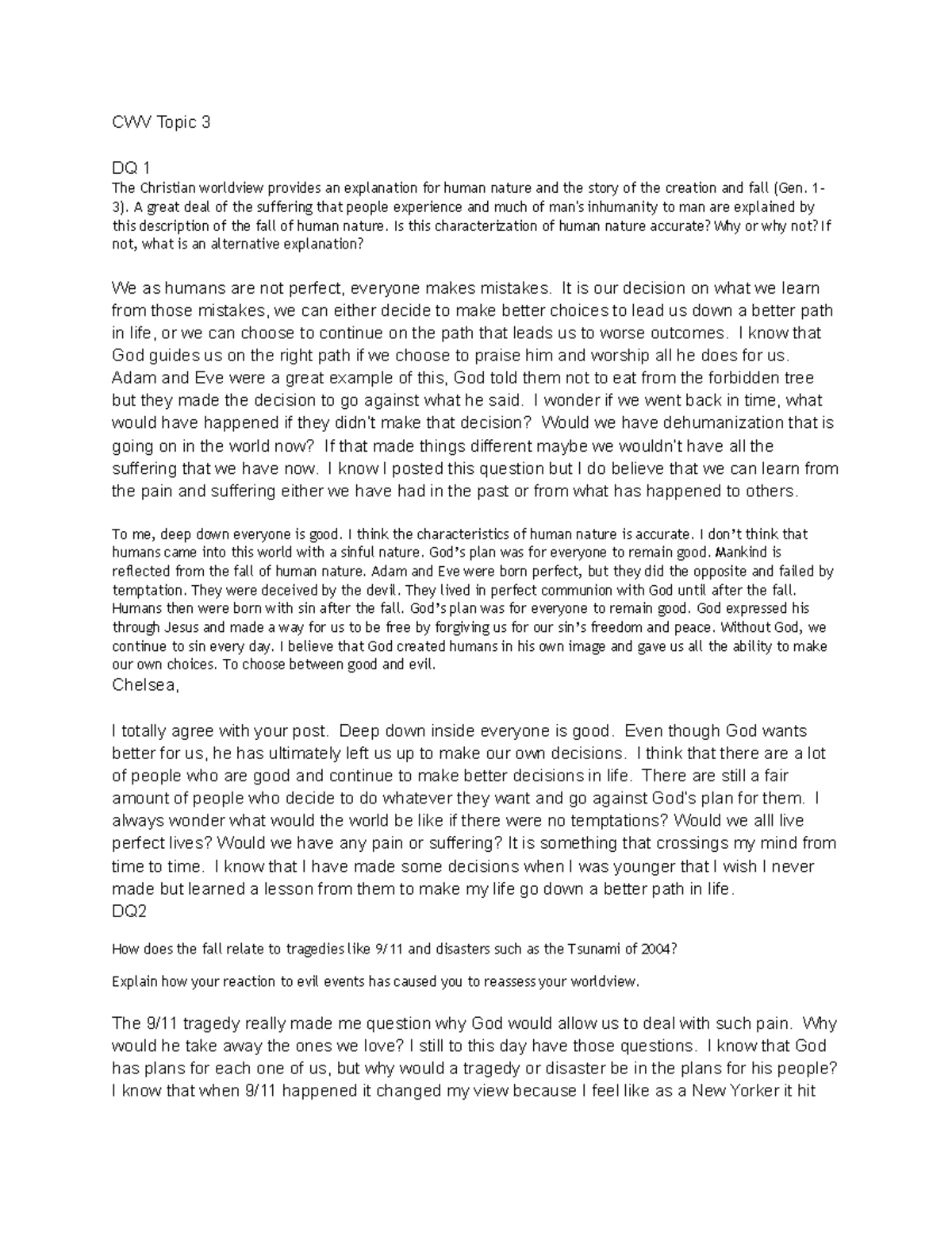 CWV Topic 3 - DQs - CWV Topic 3 DQ 1 The Christian worldview provides ...