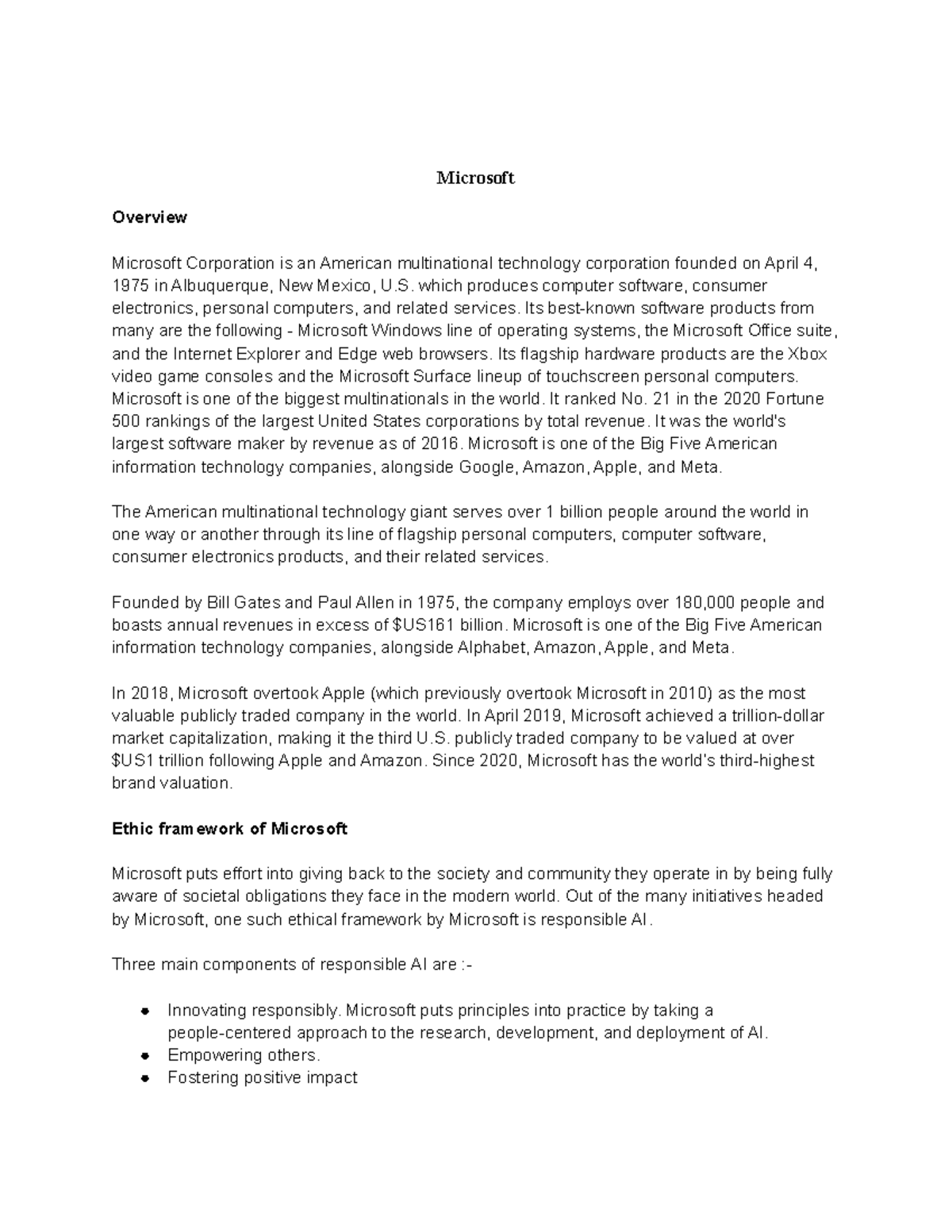 Leadership assignment 1 - Microsoft Overview Microsoft Corporation is ...