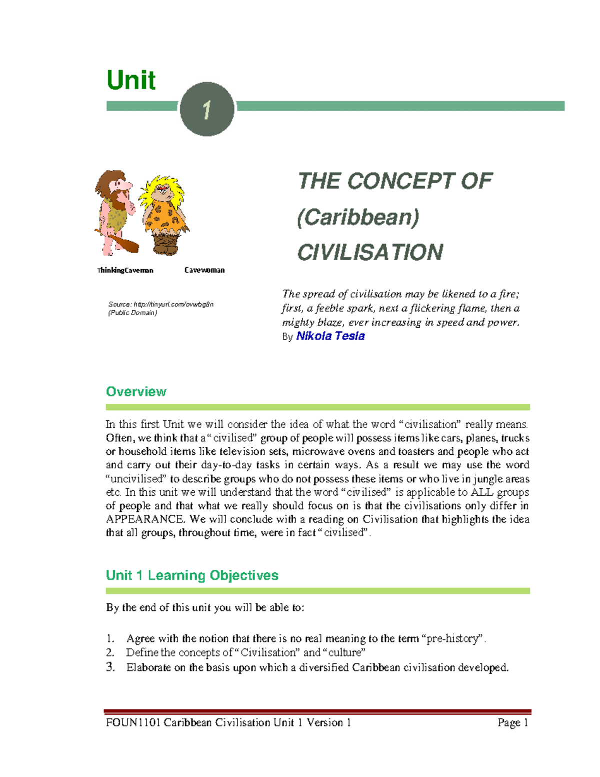 FOUN1101unit1 S12018 - lecture - FOUN1101 Caribbean Civilisation Unit 1 ...
