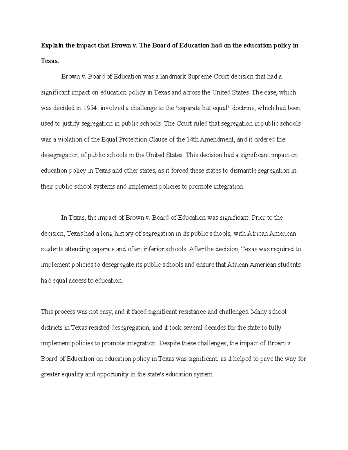 Brown v Board of Education - Explain the impact that Brown v. The Board ...