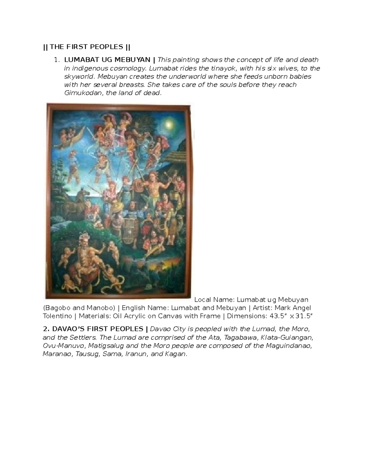 Davao icons - || THE FIRST PEOPLES || LUMABAT UG MEBUYAN | This ...