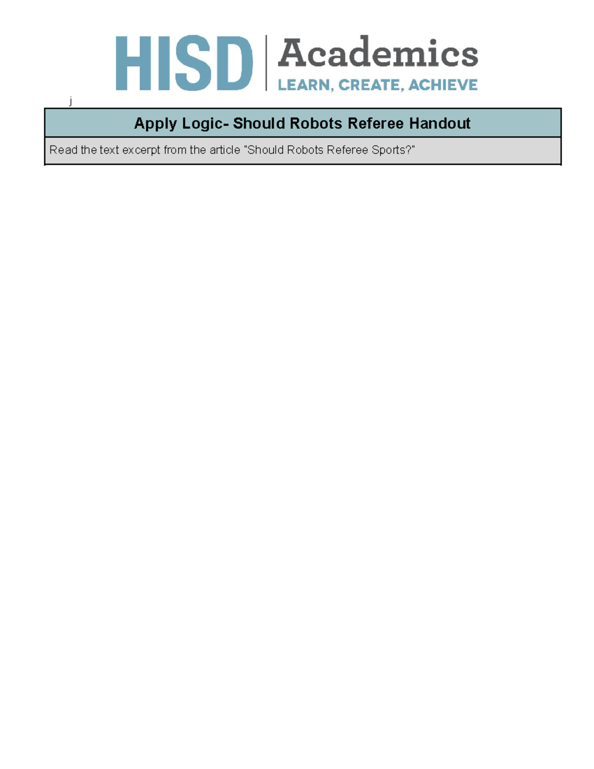 Robot Referees - TEST - j Apply Logic- Should Robots Referee Handout ...