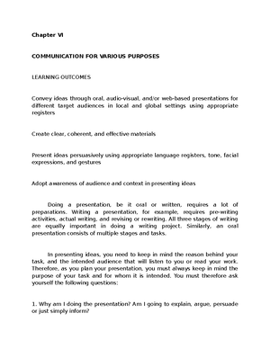 Chapter VII - B and Chapter VIII - Chapter VII-B COMMUNICATION FOR WORK ...