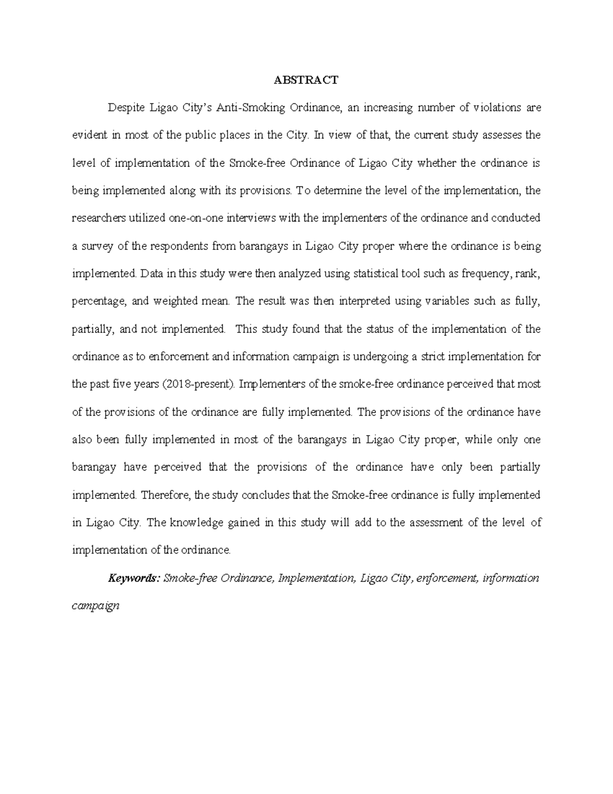 Abstract - Summary Political Science - ABSTRACT Despite Ligao City’s ...