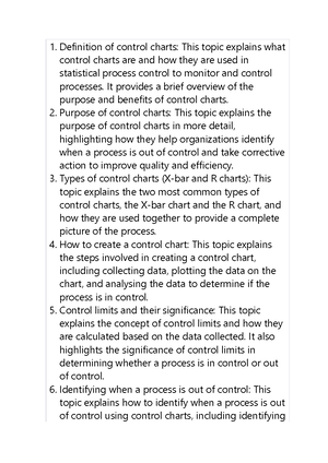 Control charts - Make brief notes on control charts Control charts are ...