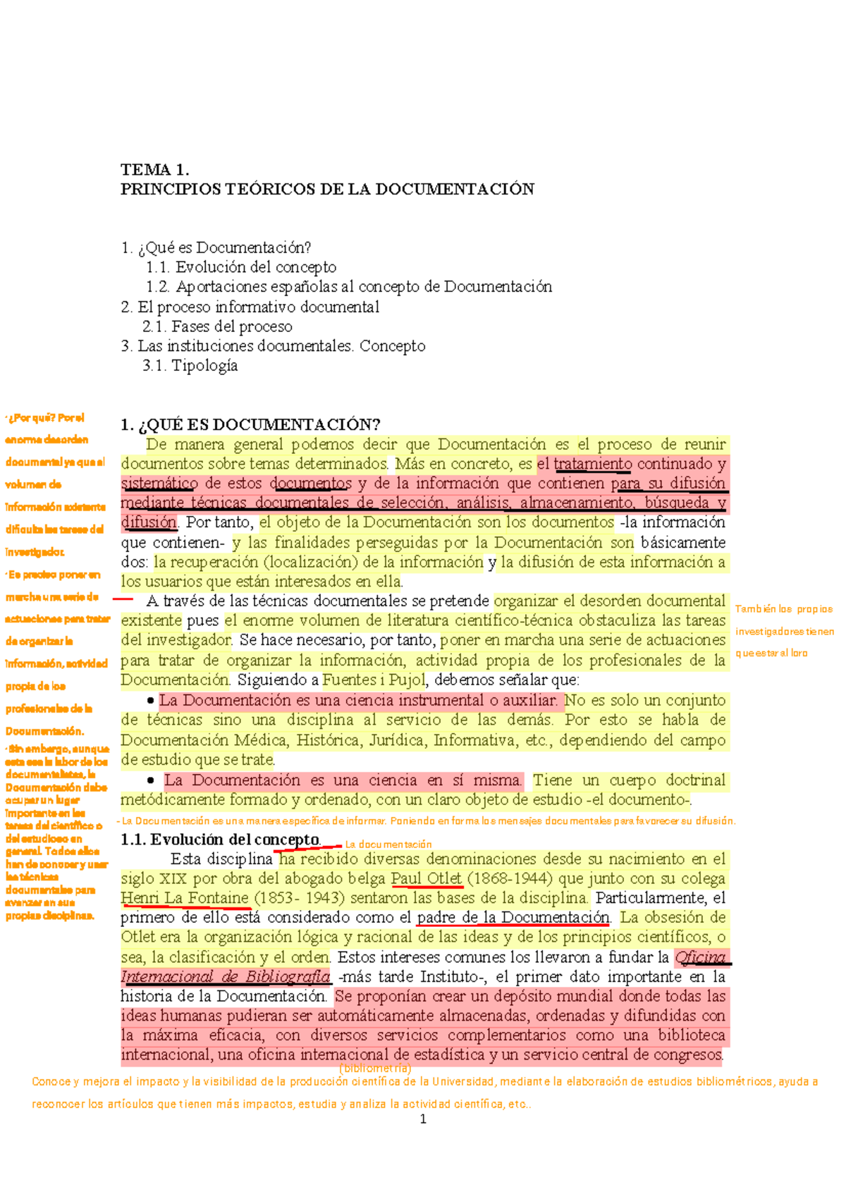 TEMA 1 - Teoría e historia de la documentación - TEMA 1. PRINCIPIOS TEÓRICOS DE LA DOCUMENTACIÓN ...