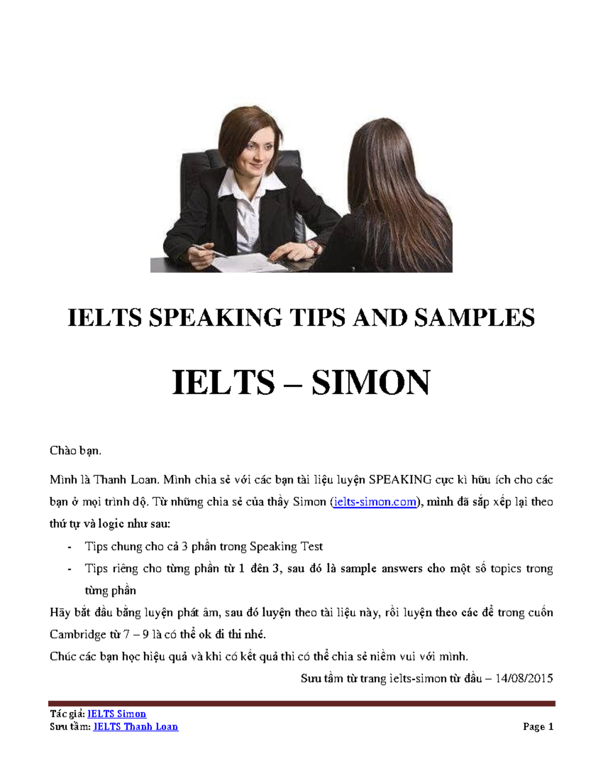 Ielts Speaking Tips and Samples Ielts Simon - Tác giả: IELTS Simon ...
