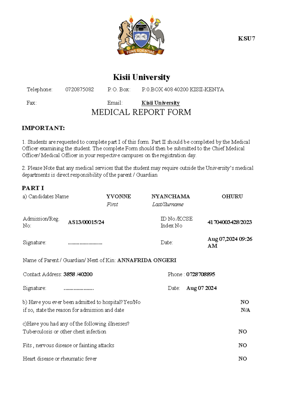 KSU7 - kisii university ksu7 form - Kisii University Telephone ...