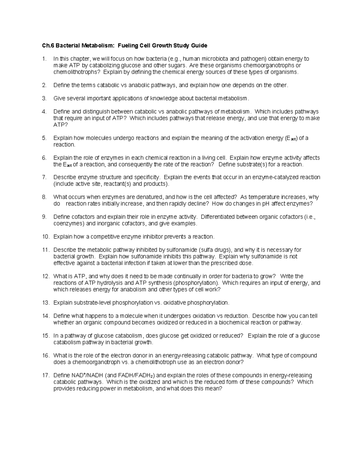 Ch.6 study guide - Chapter 6 questions and answers - Ch Bacterial ...