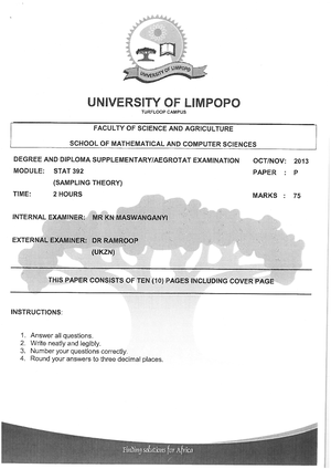 TEST1 2019 - test 1 - UNIVERSITY OF LIMPOPO TURFLOOP CAMPUS FACULTY OF ...