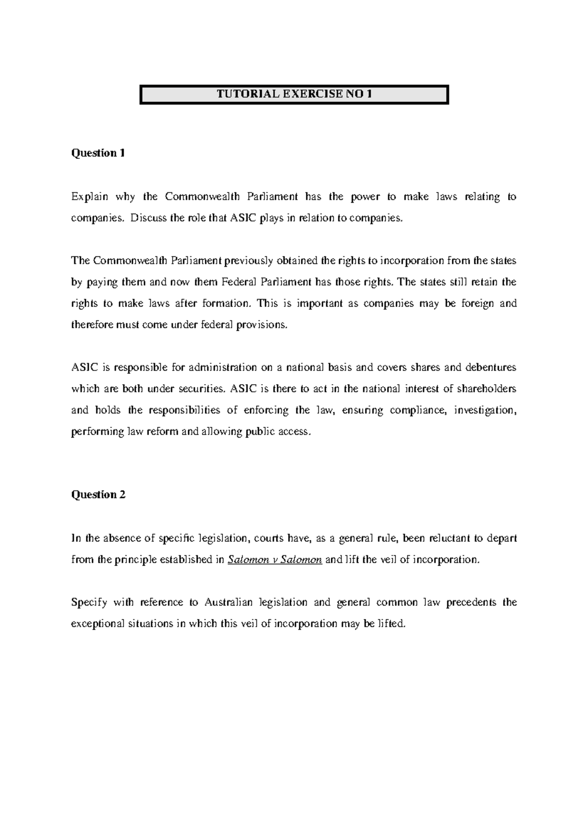 Tutorial Exercise No 1 Tutorial Exercise No 1 Question 1 Explain Why The Commonwealth