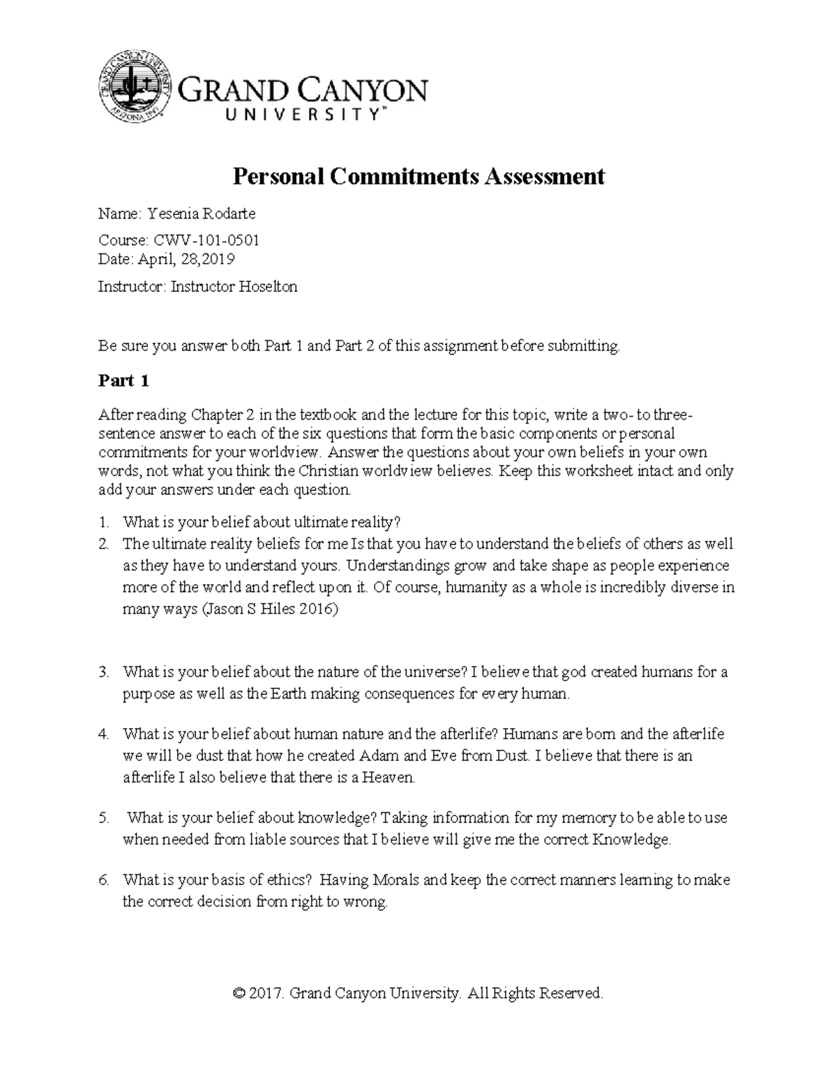 CWV 101 301 RS T1Personal Commitments Assessment - Personal Commitments ...