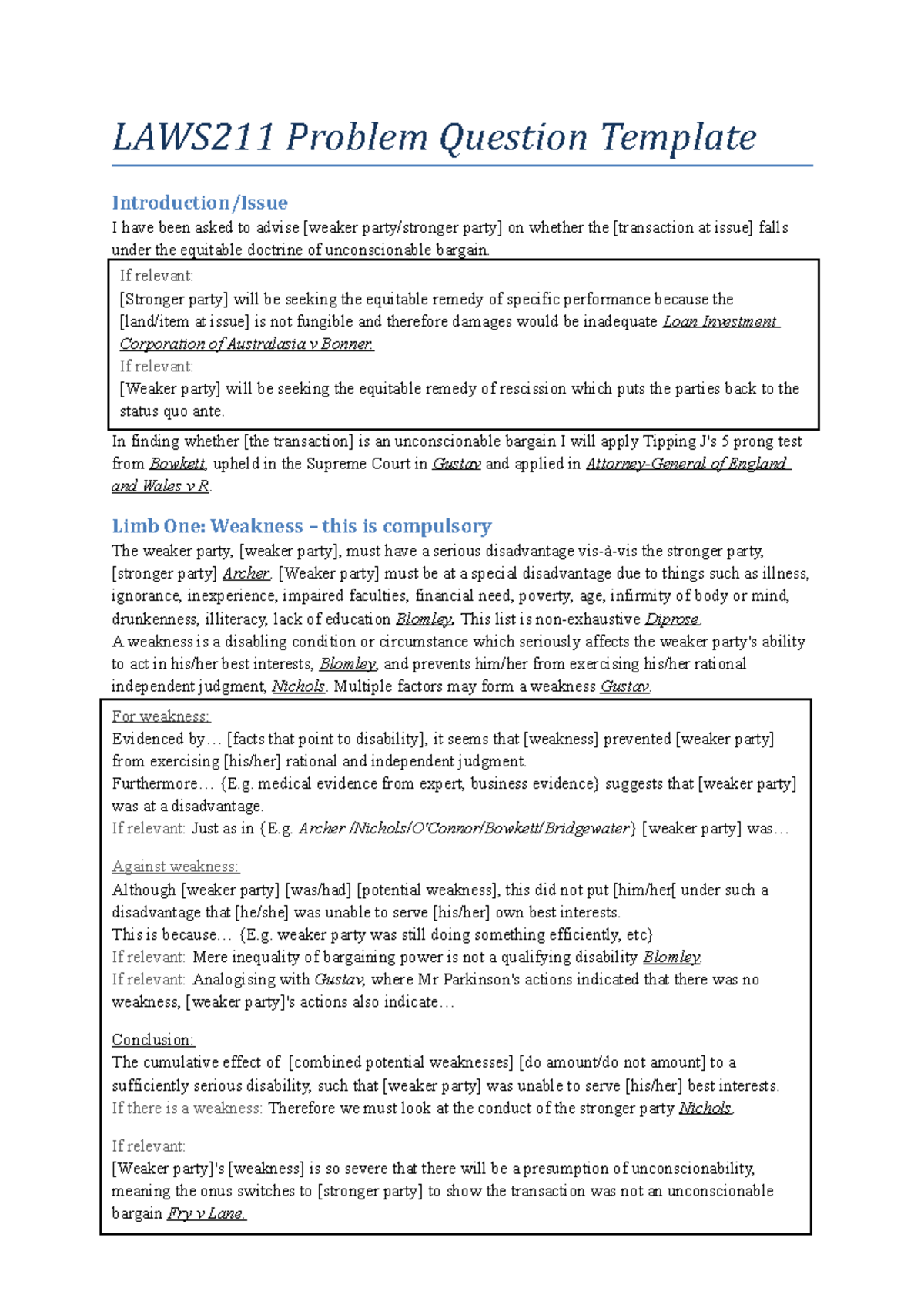 LAWS211 Problem Question Template - LAWS211 Problem Question Template Introduction/Issue I have ...