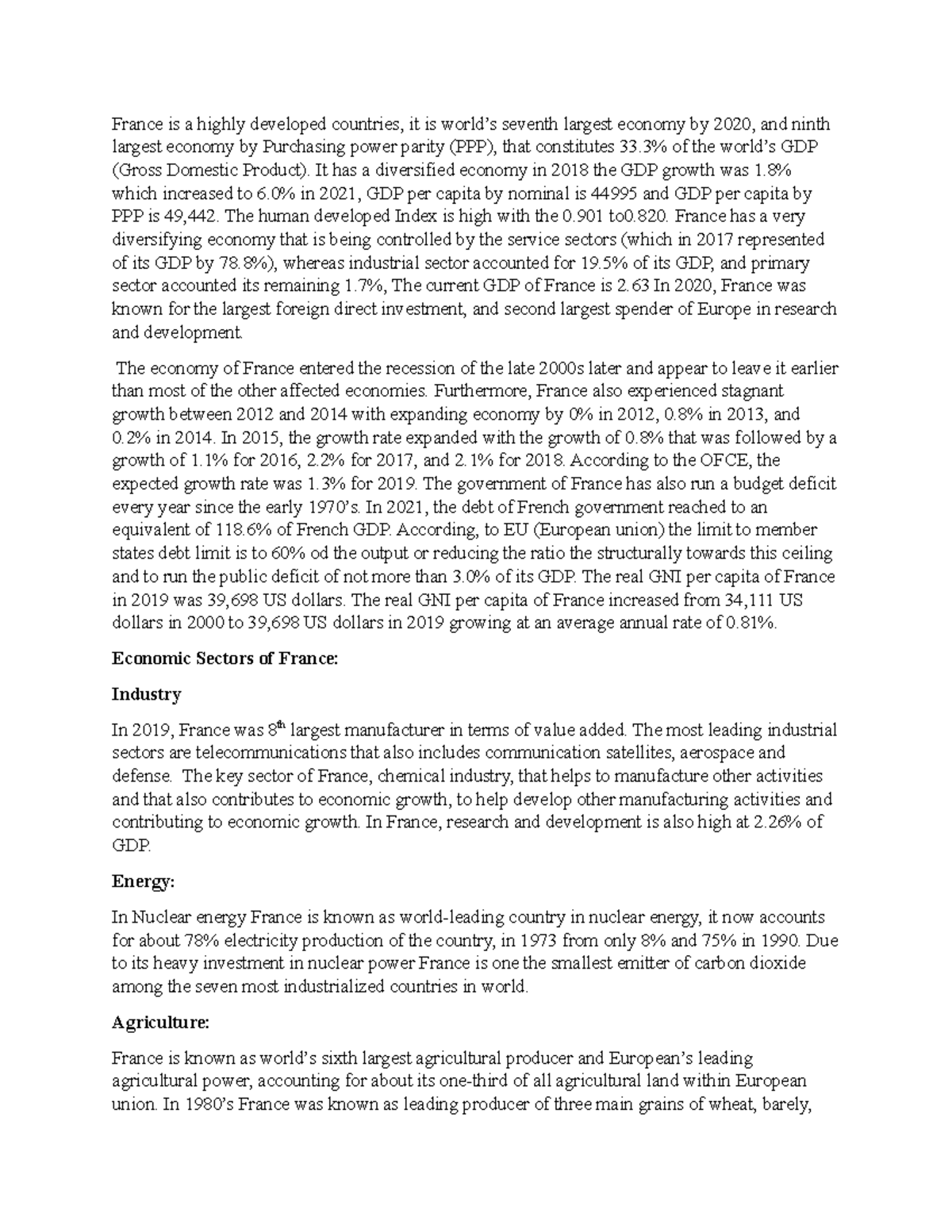 Economic Sectors of France - France is a highly developed countries, it ...