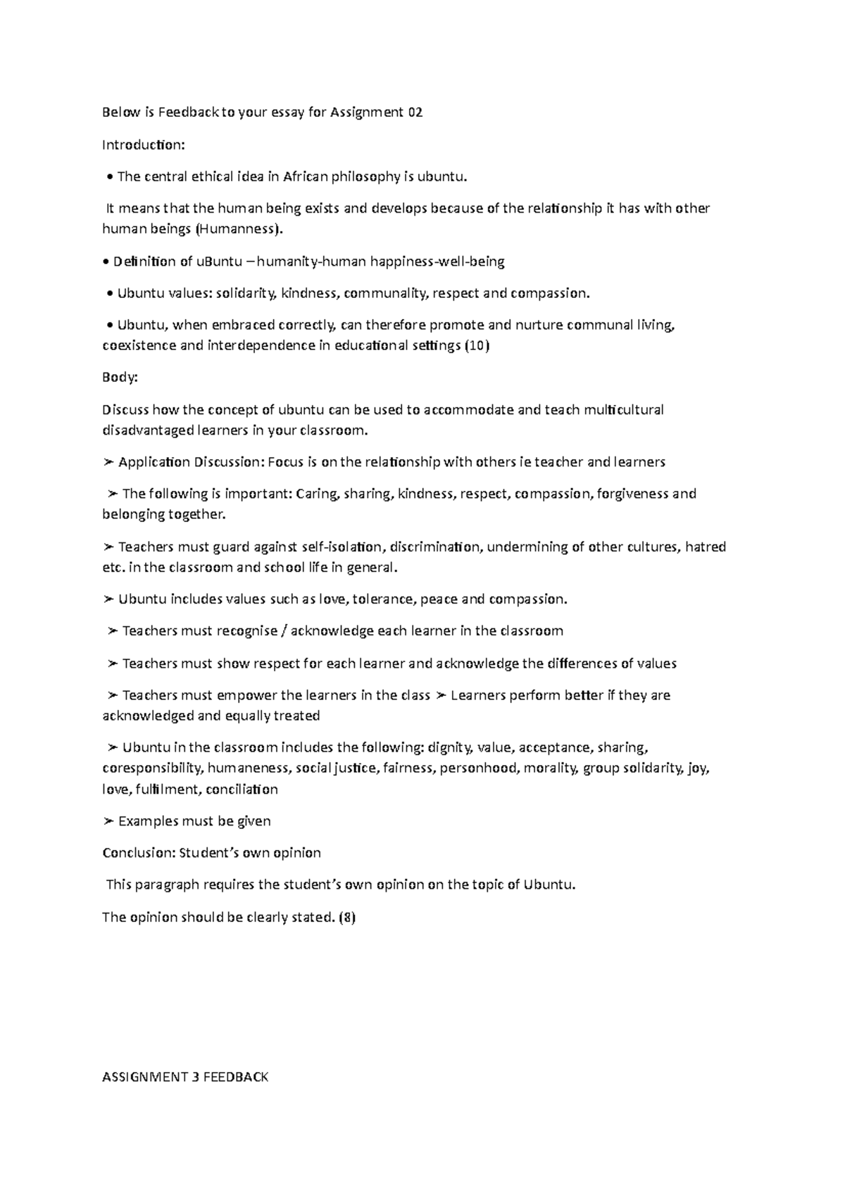 Feedback ON BOTH Assignment - Below is Feedback to your essay for ...