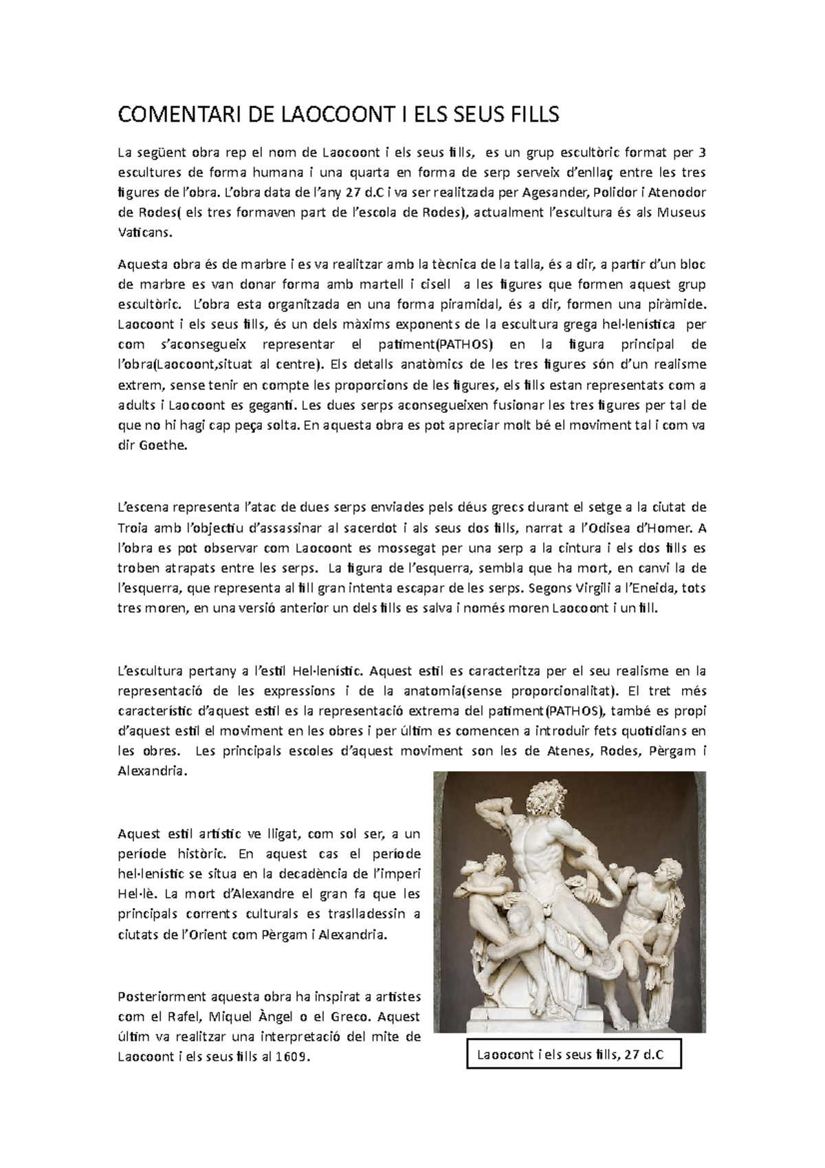 Comentari de Laocoonti els seus Fills - COMENTARI DE LAOCOONT I ELS ...