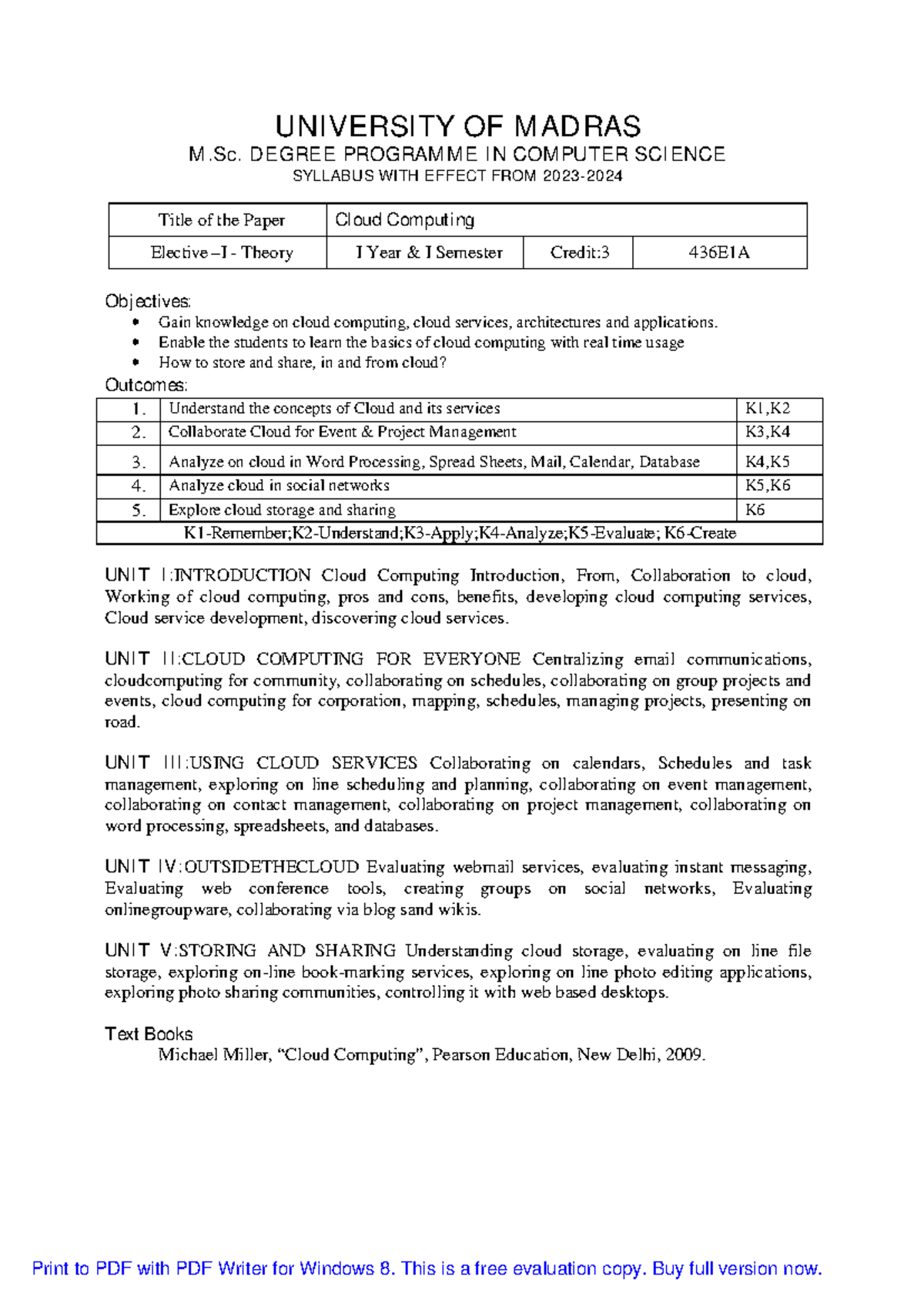 436E1A - Syllabus - UNIVERSITY OF MADRAS M. DEGREE PROGRAMME IN ...