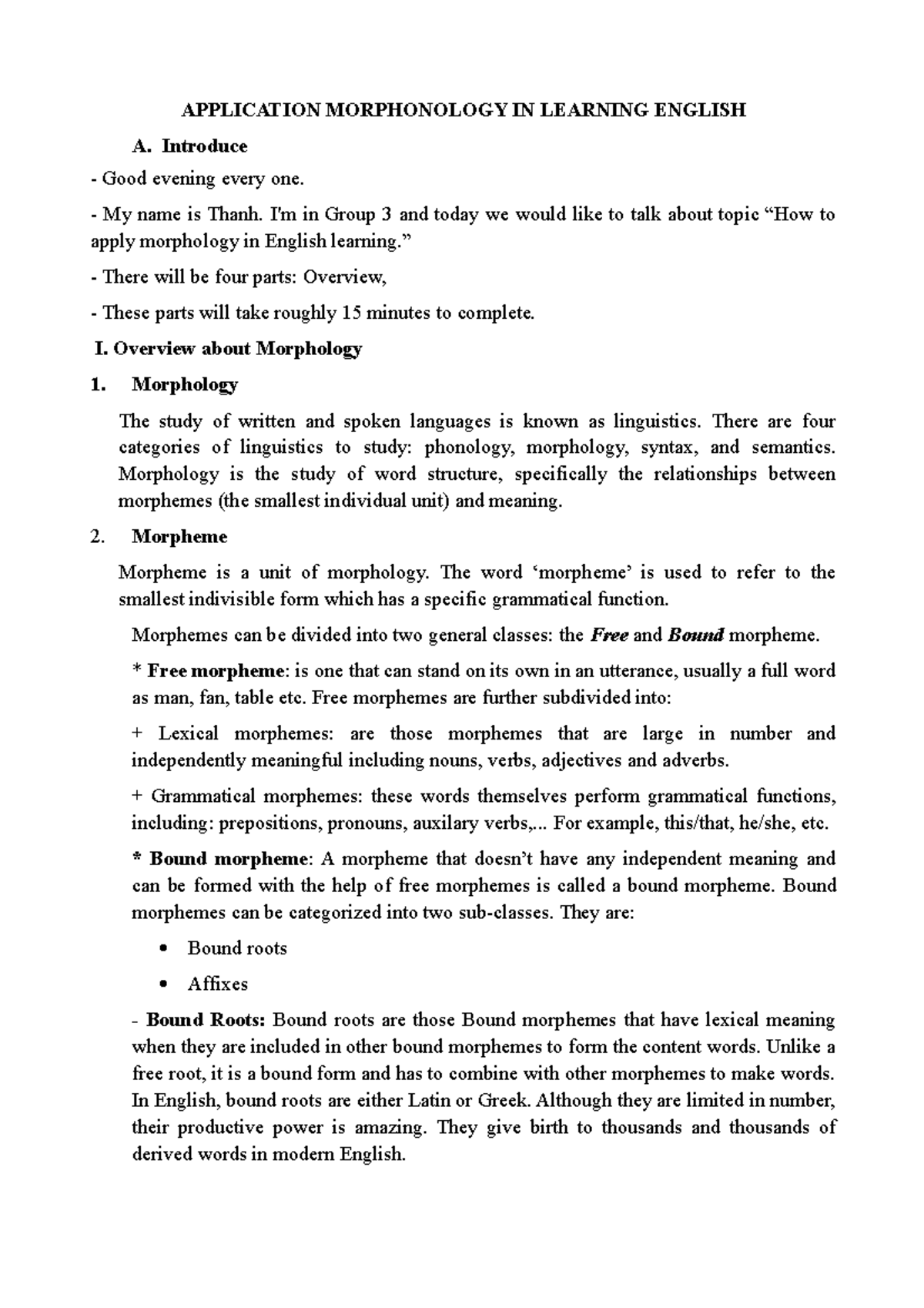 Appication Morphology and syntax in learning English - APPLICATION ...