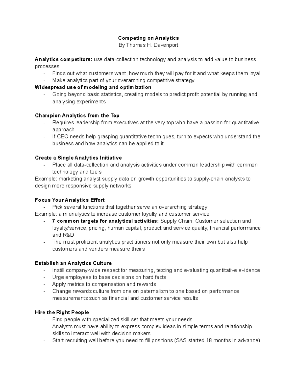 Competing on Analytics - Davenport Analytics competitors: use data ...