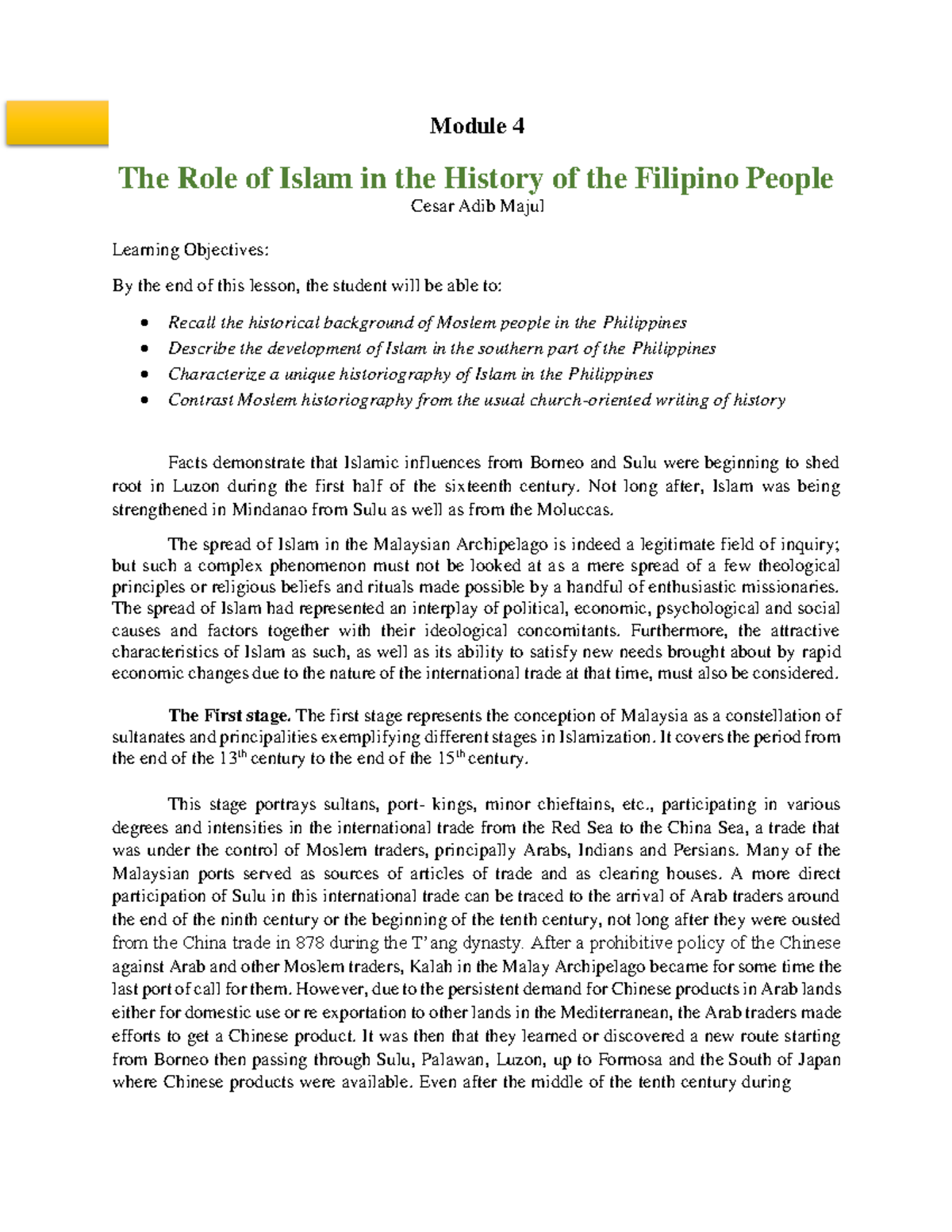 Finals- Notes - The Role of Islam in the History of the Filipino People ...