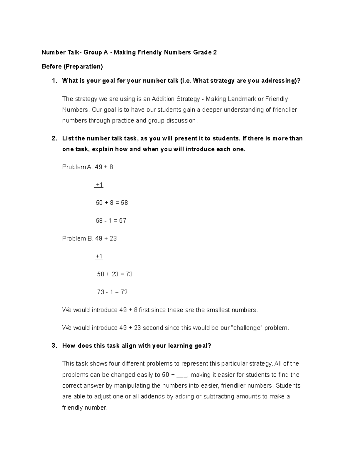 Making Friendly Numbers- Erica Kozmic - Number Talk- Group A - Making ...