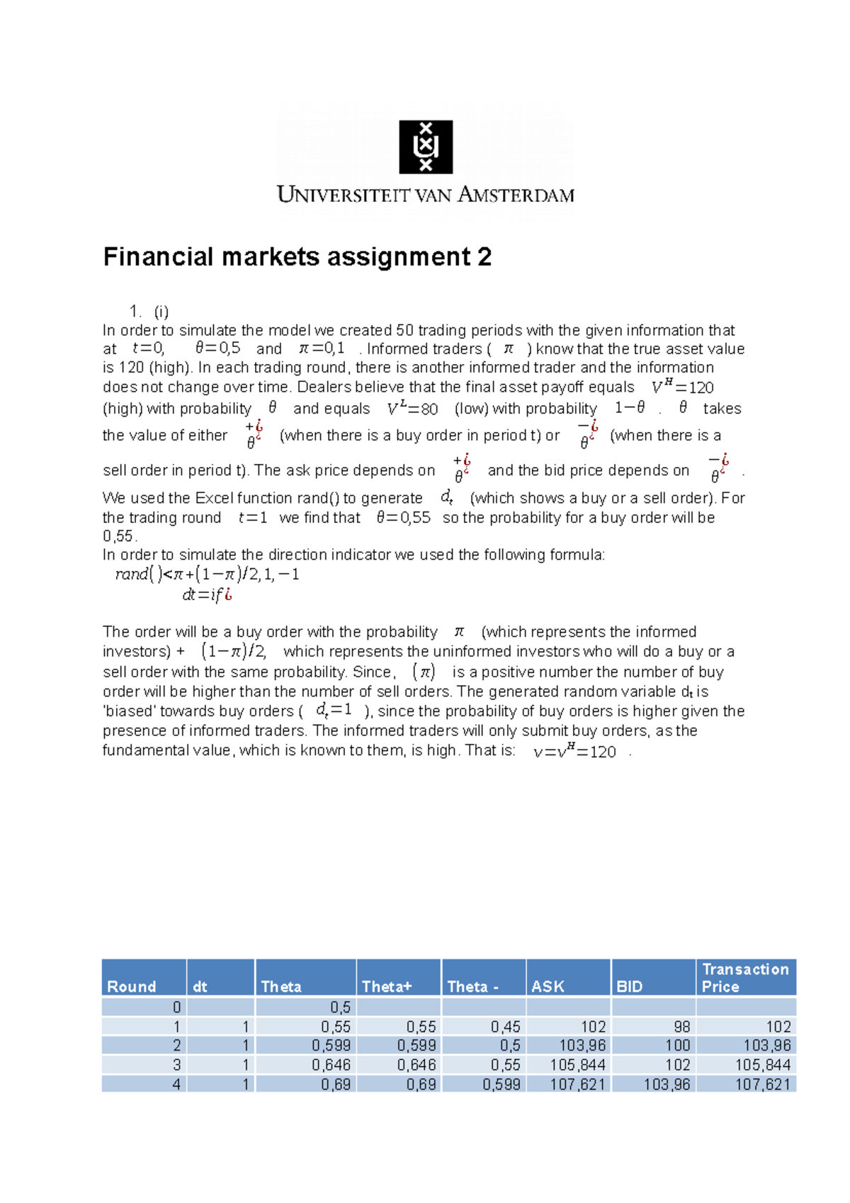Financial Markets Assignment 2 - Financial markets assignment 2 1. (i ...