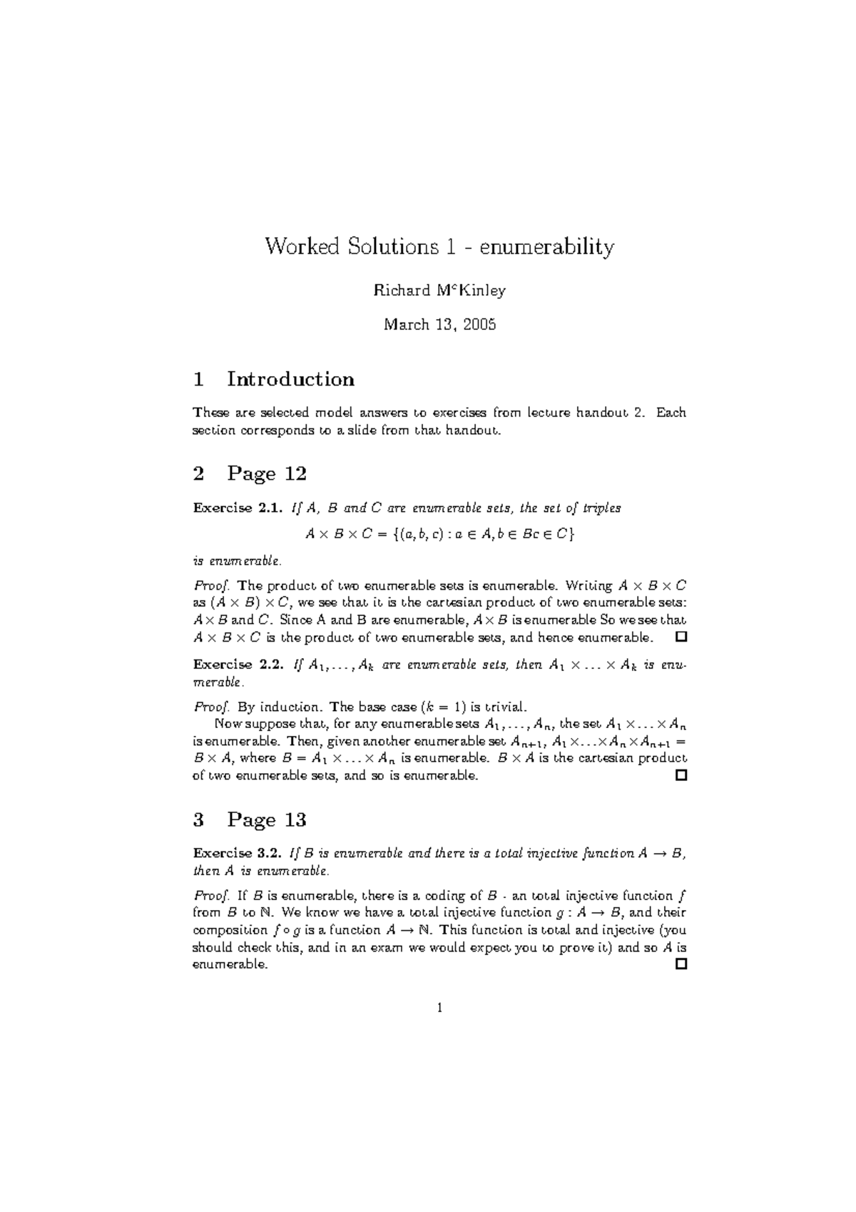 Worked Solutions - regular experssions - Worked Solutions 1 - enumerability ####### Richard ...