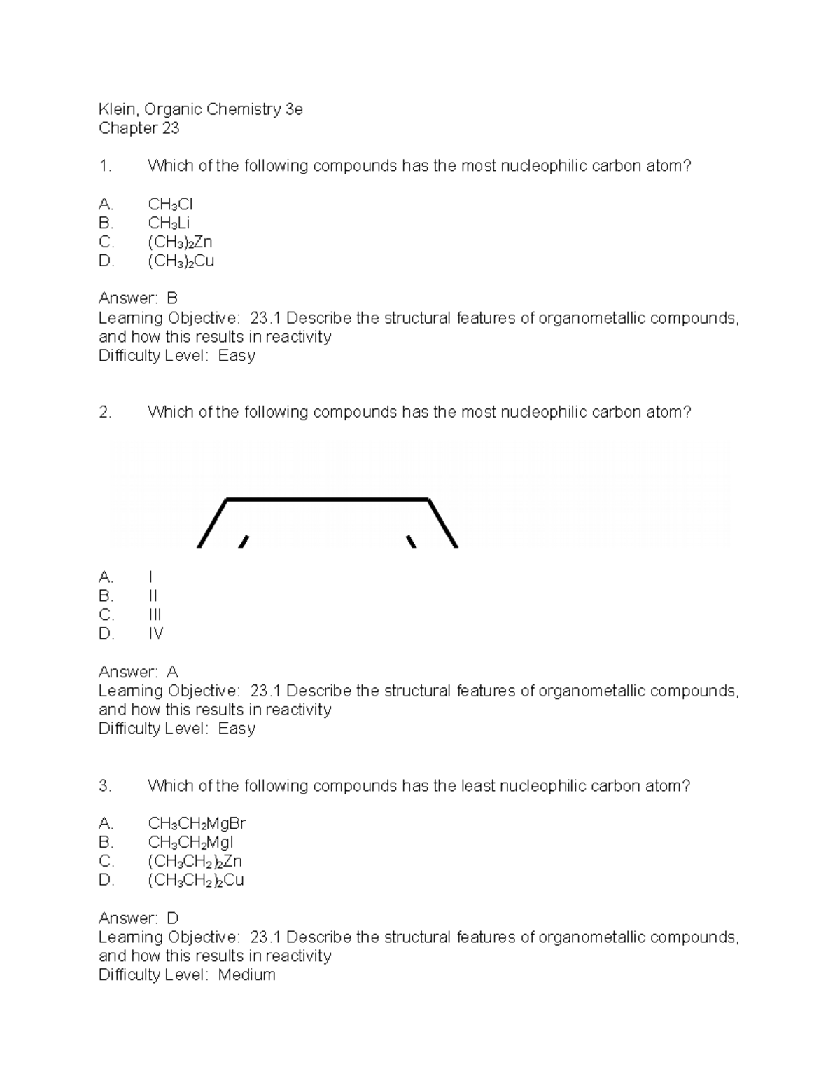 Chapter 23 organic chemistry test bank questions for Klein Orgo 3rd ...