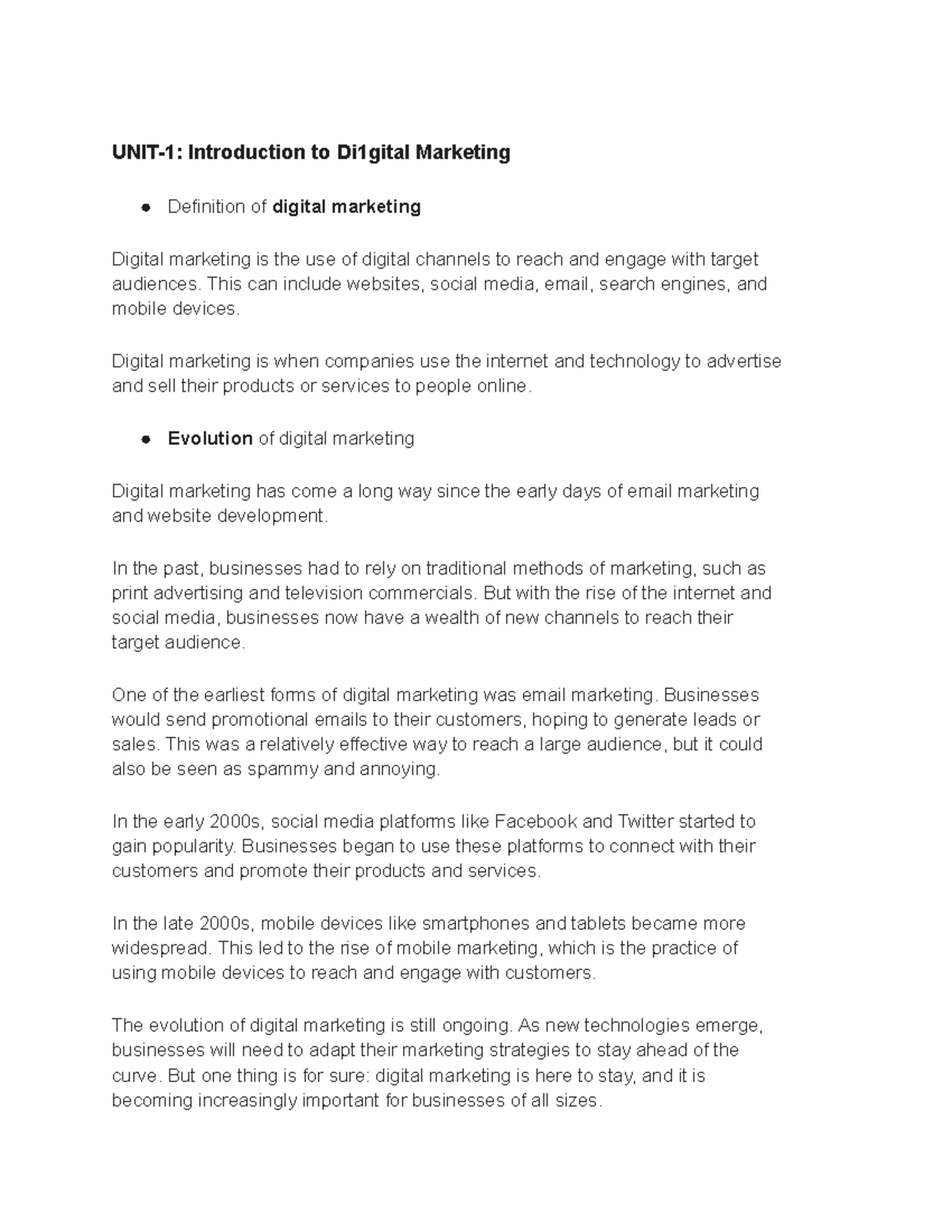 UNIT 1 Intro to DM - Digital Marketing mob marktinga df - UNIT-1 ...