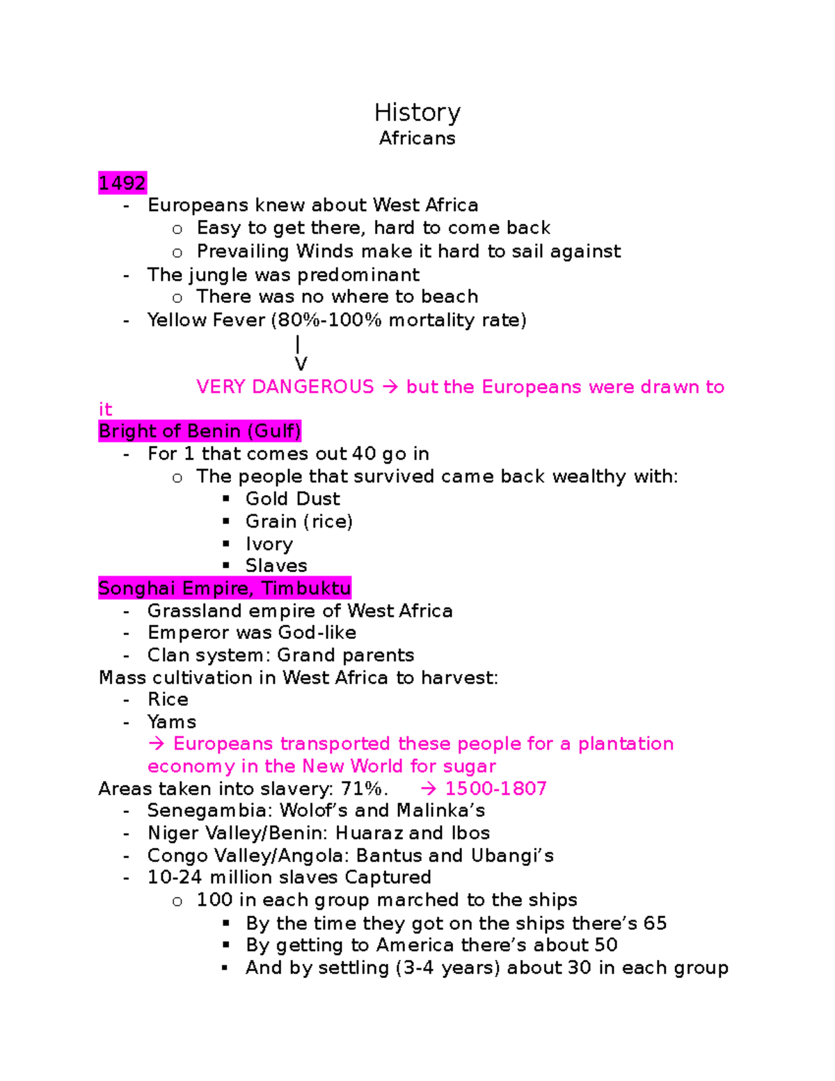 History-Africans - Notes from Dr. Scotti's US History Lecture ...