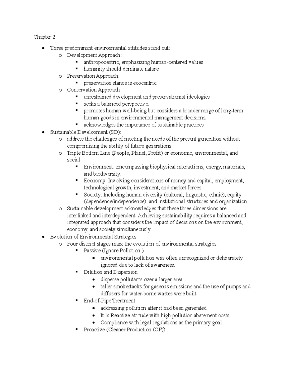 Study note cleaner production - Chapter 2 Three predominant ...