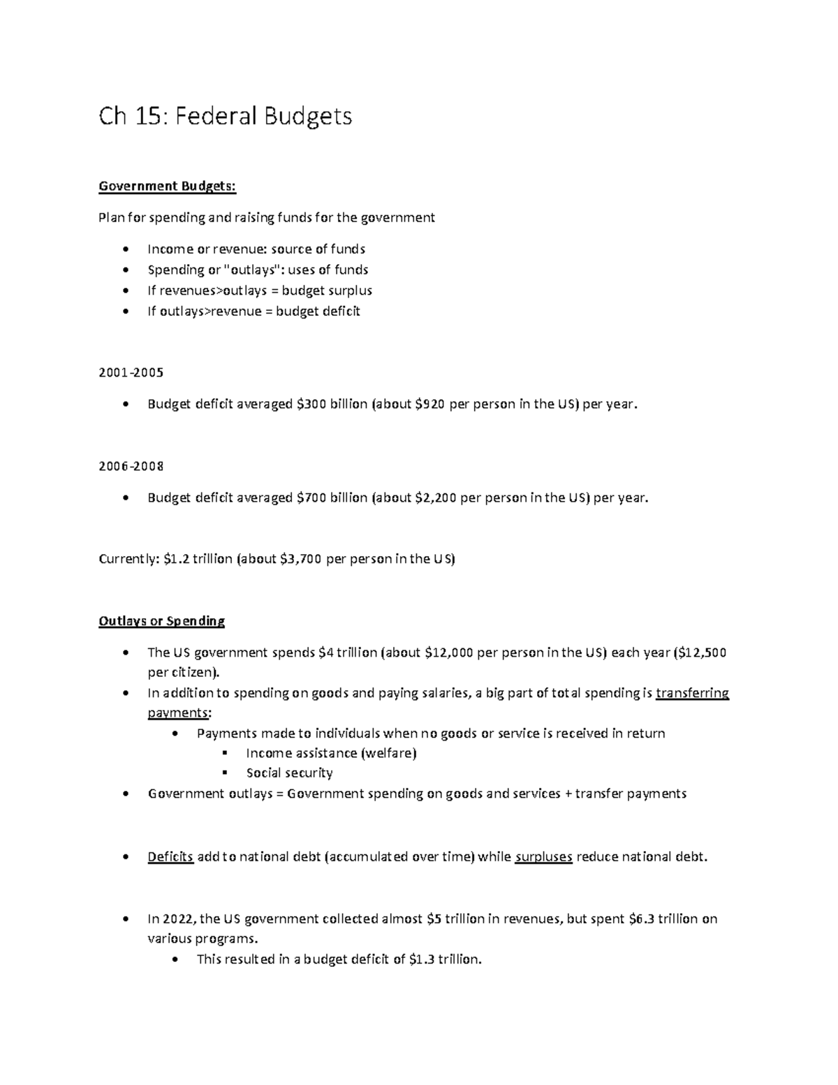 Federal Budgets - Ch 15: Federal Budgets Government Budgets: Plan for ...