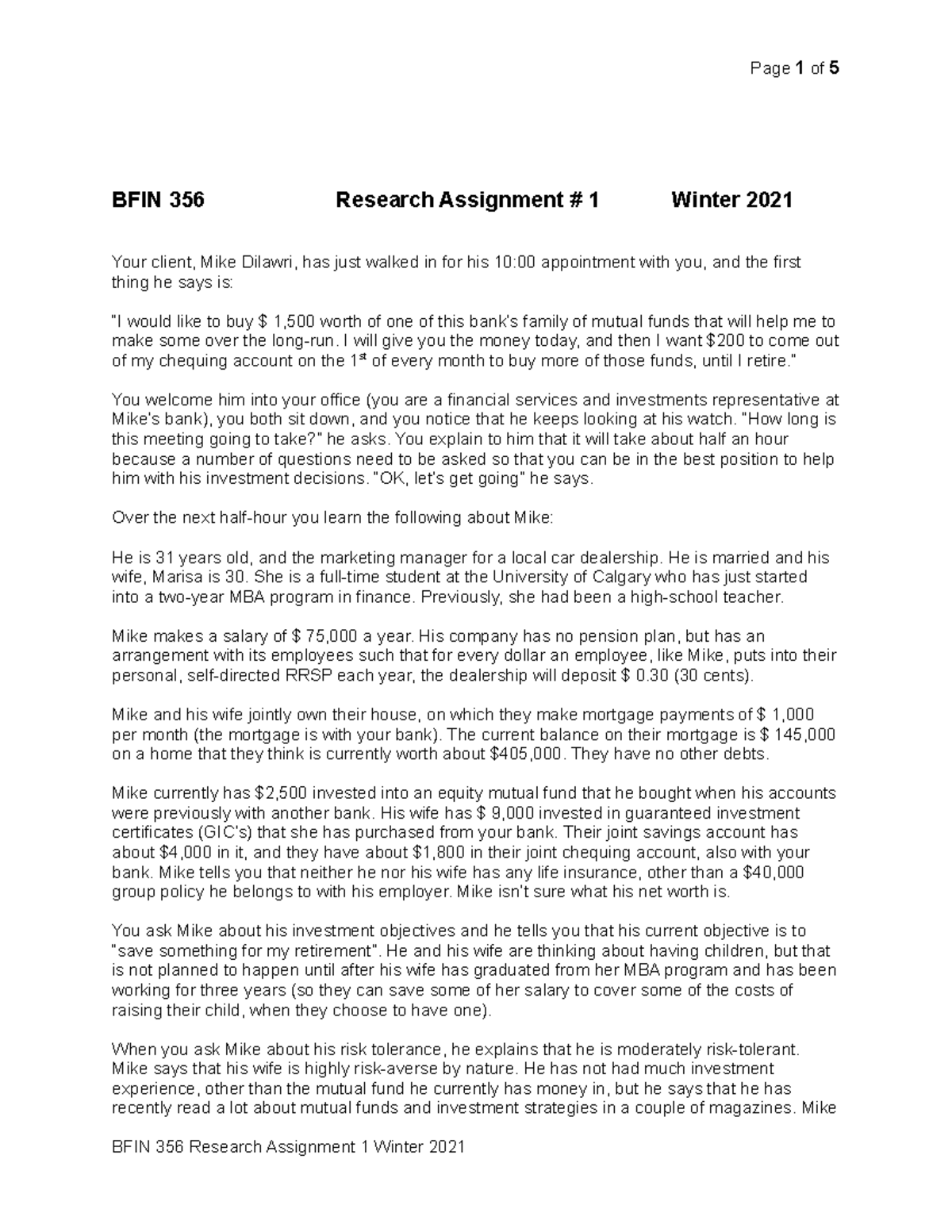 BFIN 356 number one Assignment - BFIN 356 Research Assignment # 1 ...