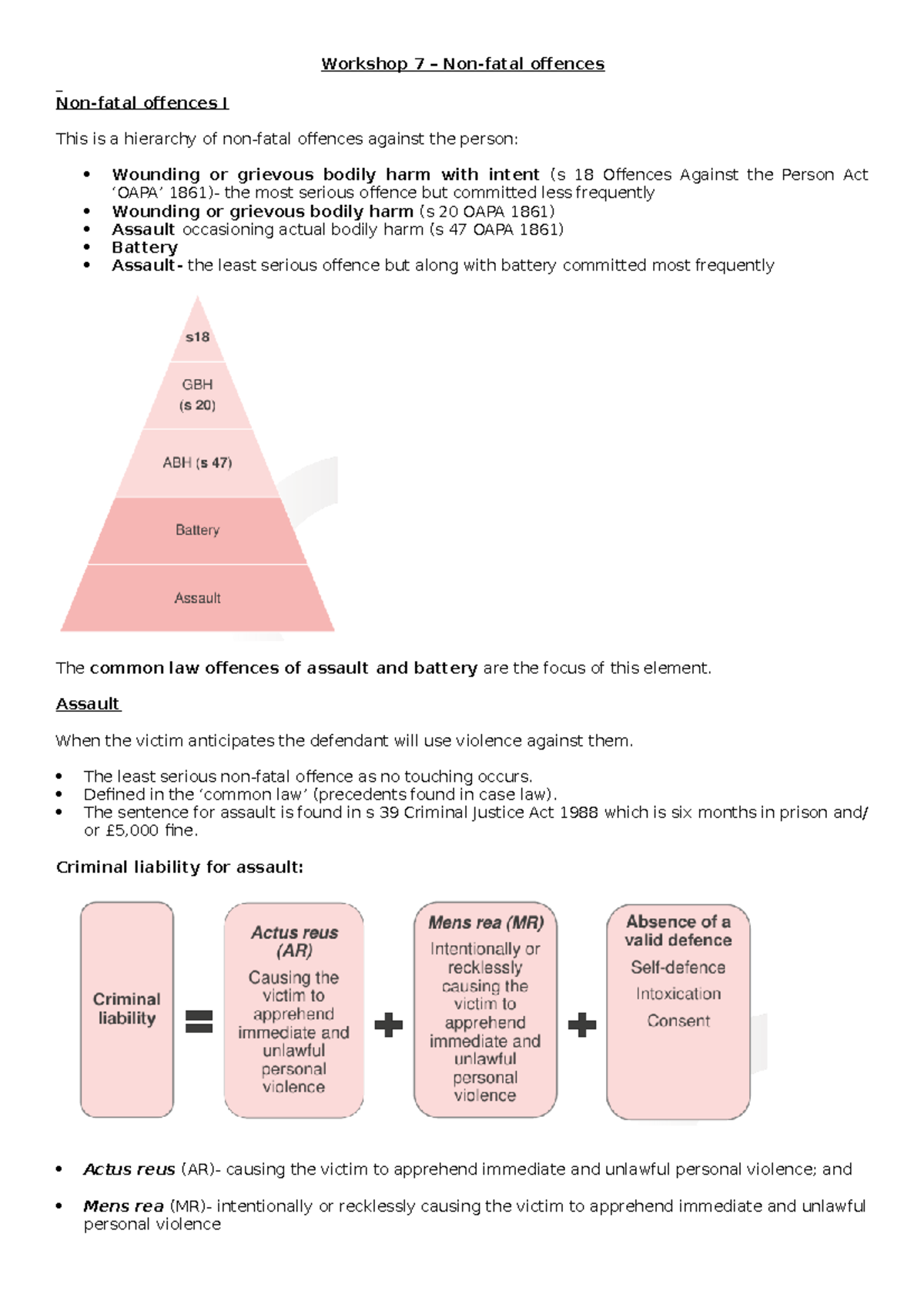 7 - Non-fatal offences - Workshop 7 – Non-fatal offences Non-fatal ...
