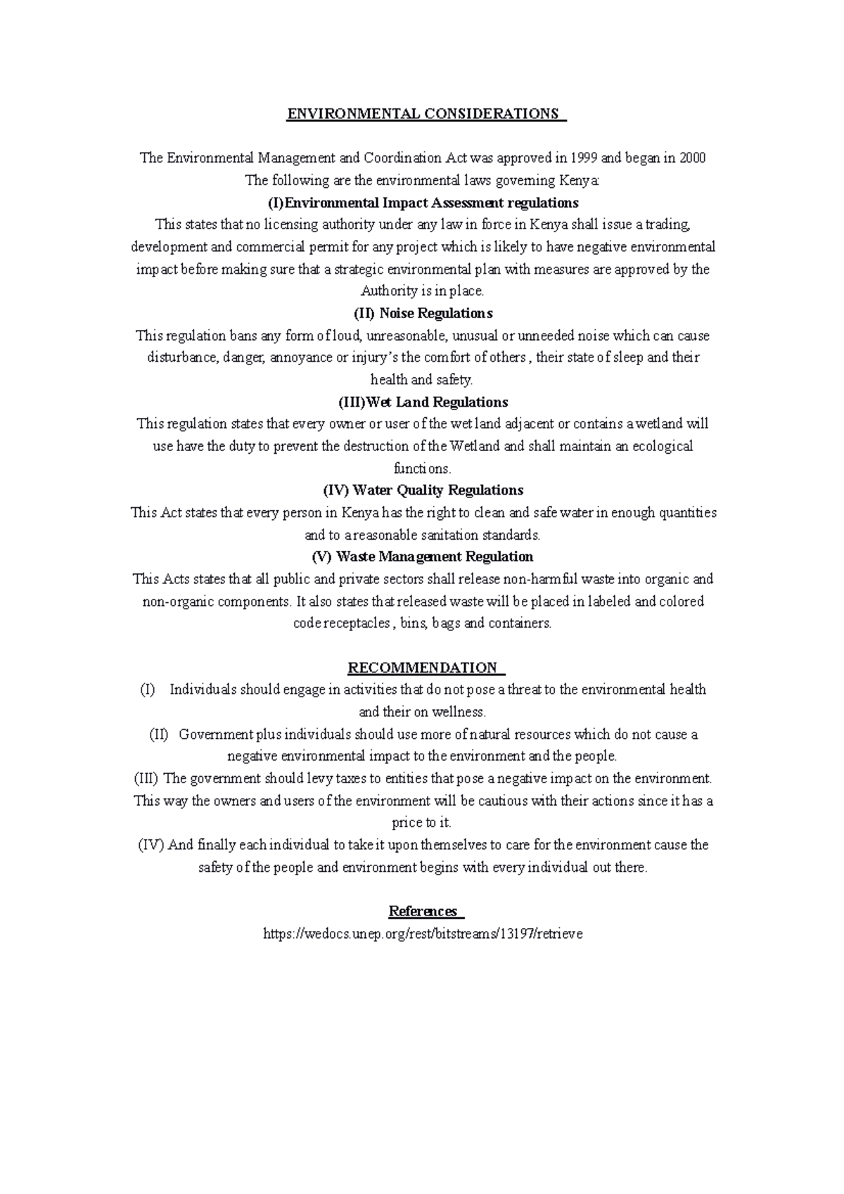 Business law assignmentì - ENVIRONMENTAL CONSIDERATIONS The ...